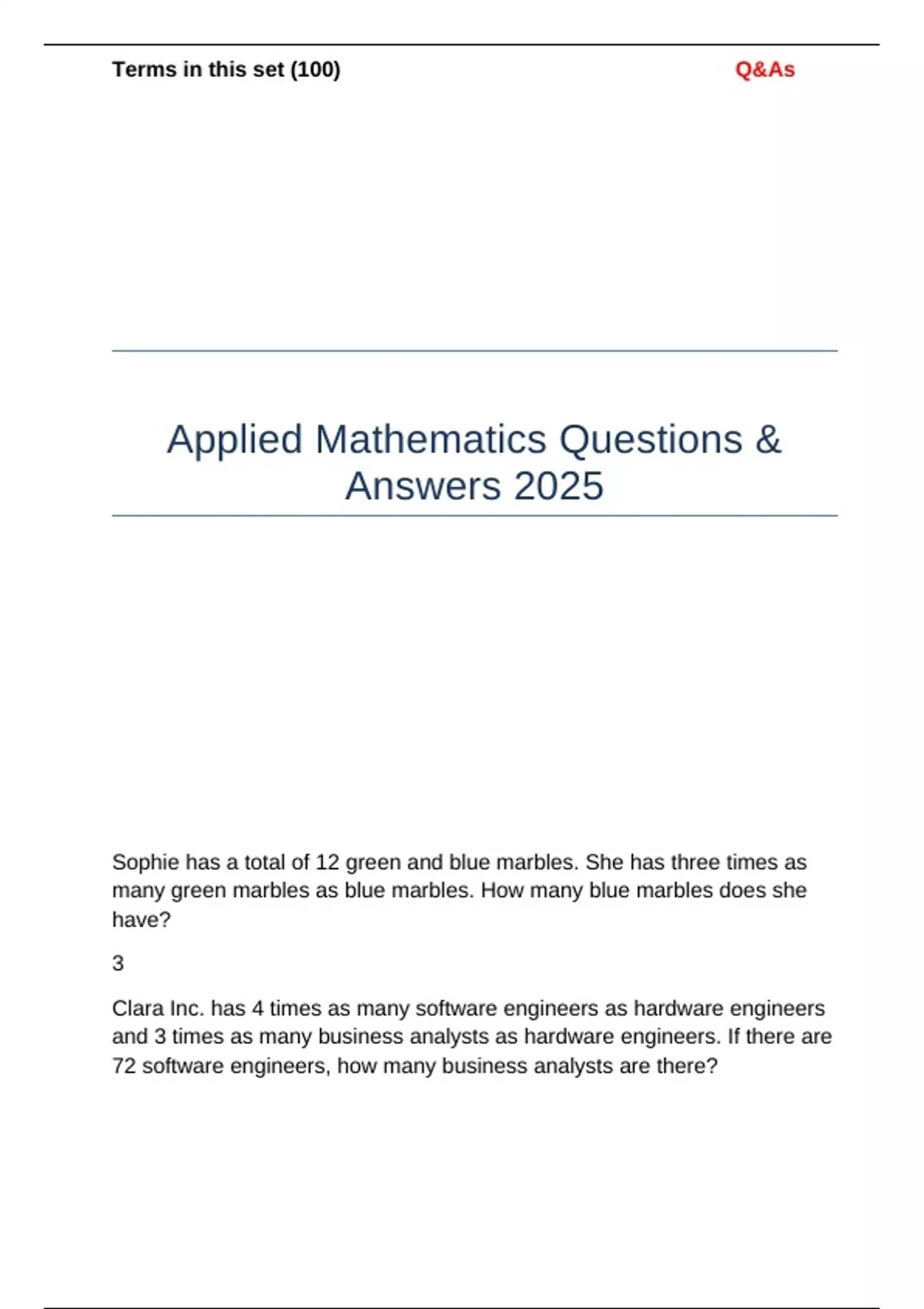 Applied Mathematics Questions & Answers 2025 - Applied mathematics ...