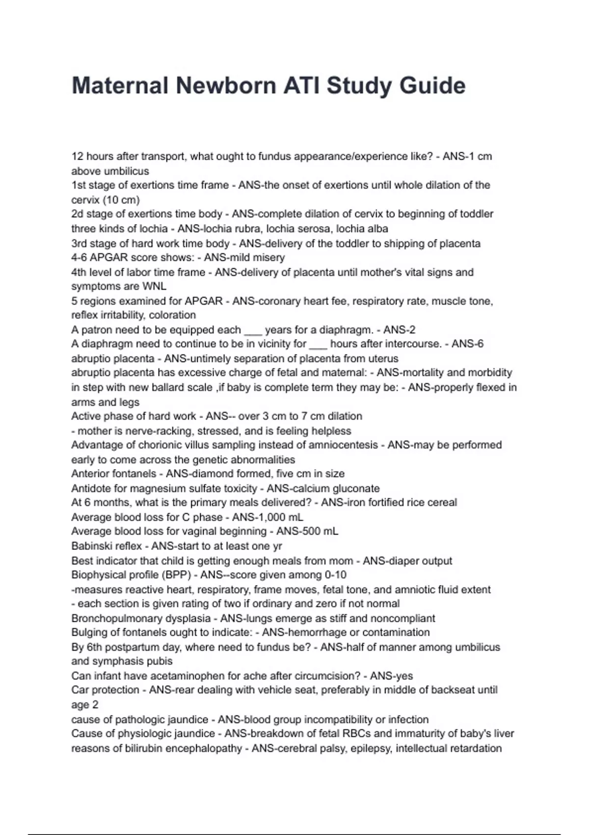 Maternal Newborn ATI Study Guide QUESTIONS WITH DETAILED VERIFIED ...
