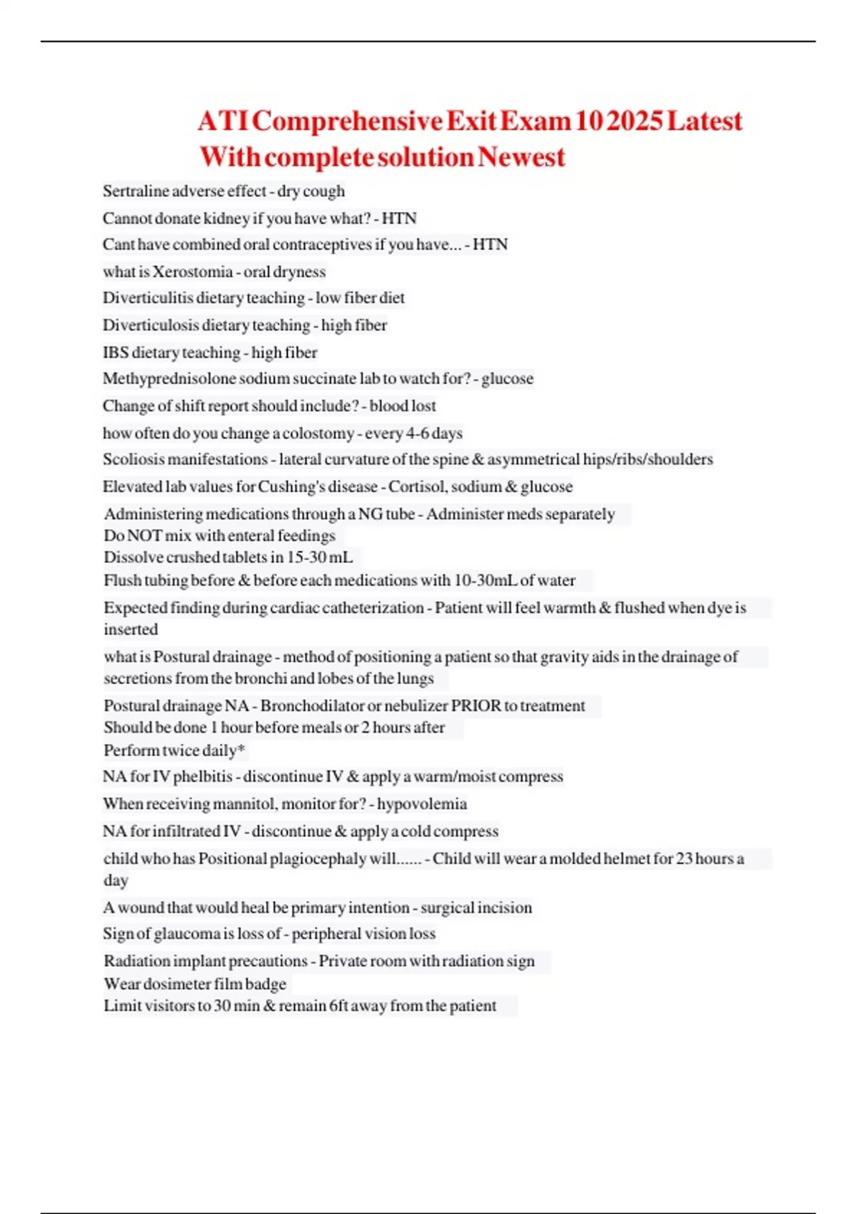 ATI Comprehensive Exit Exam 10 2025 Latest With complete solution ...