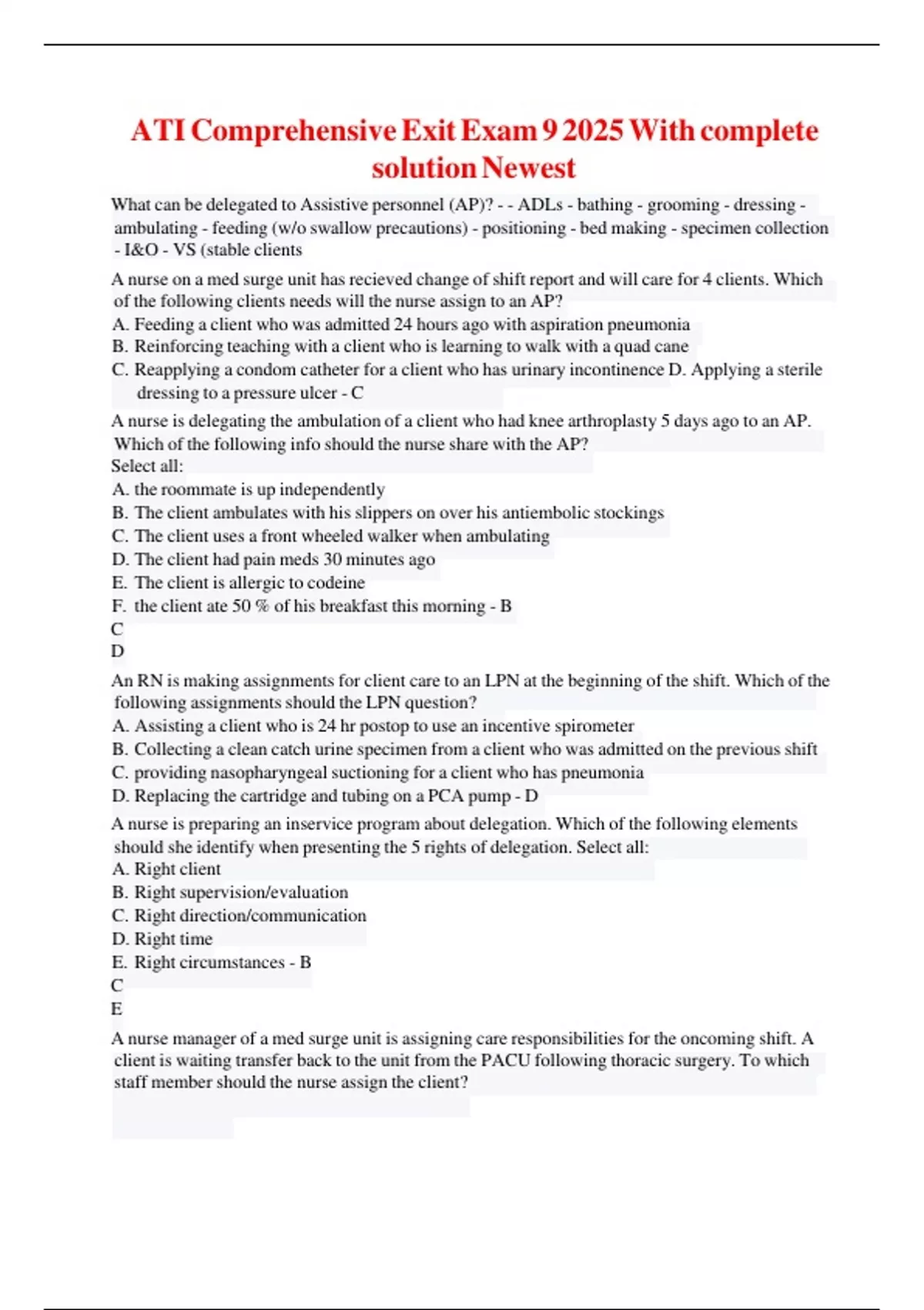 ATI Comprehensive Exit Exam 9 2025 With complete solution Newest - ATI ...