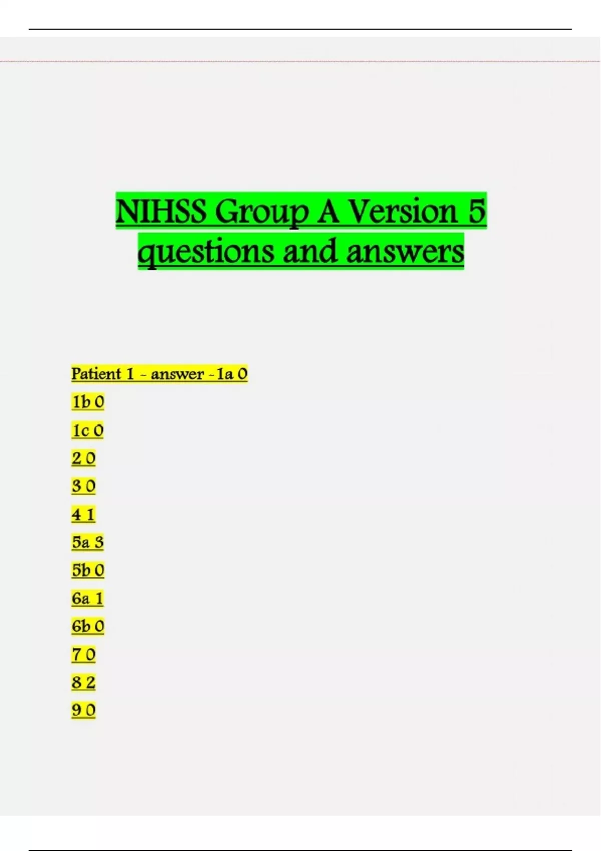 NIHSS Group A Version 5 questions and answers - NIHSS Group A - Stuvia US