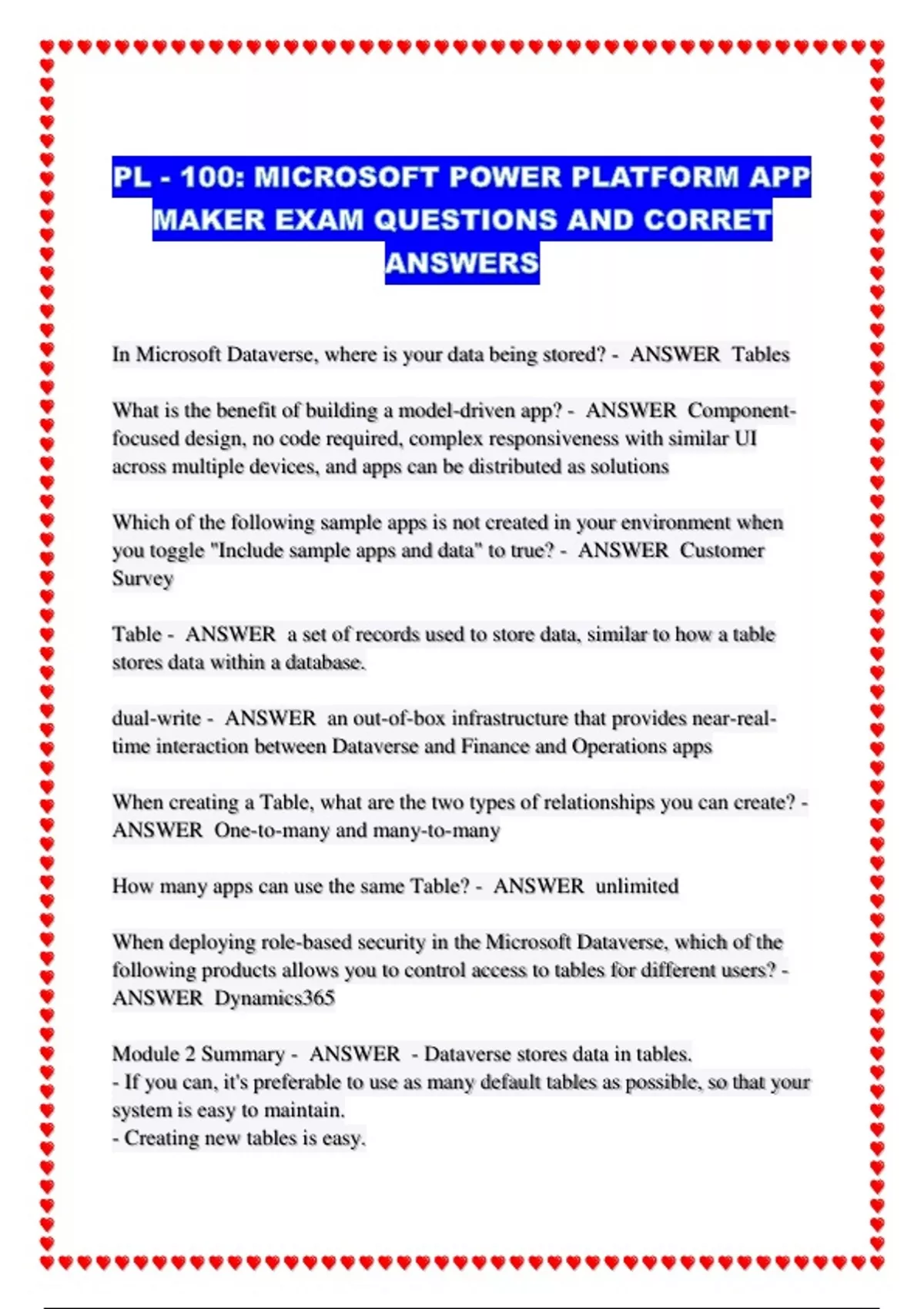 PL - 100: MICROSOFT POWER PLATFORM APP MAKER EXAM QUESTIONS AND CORRET ...