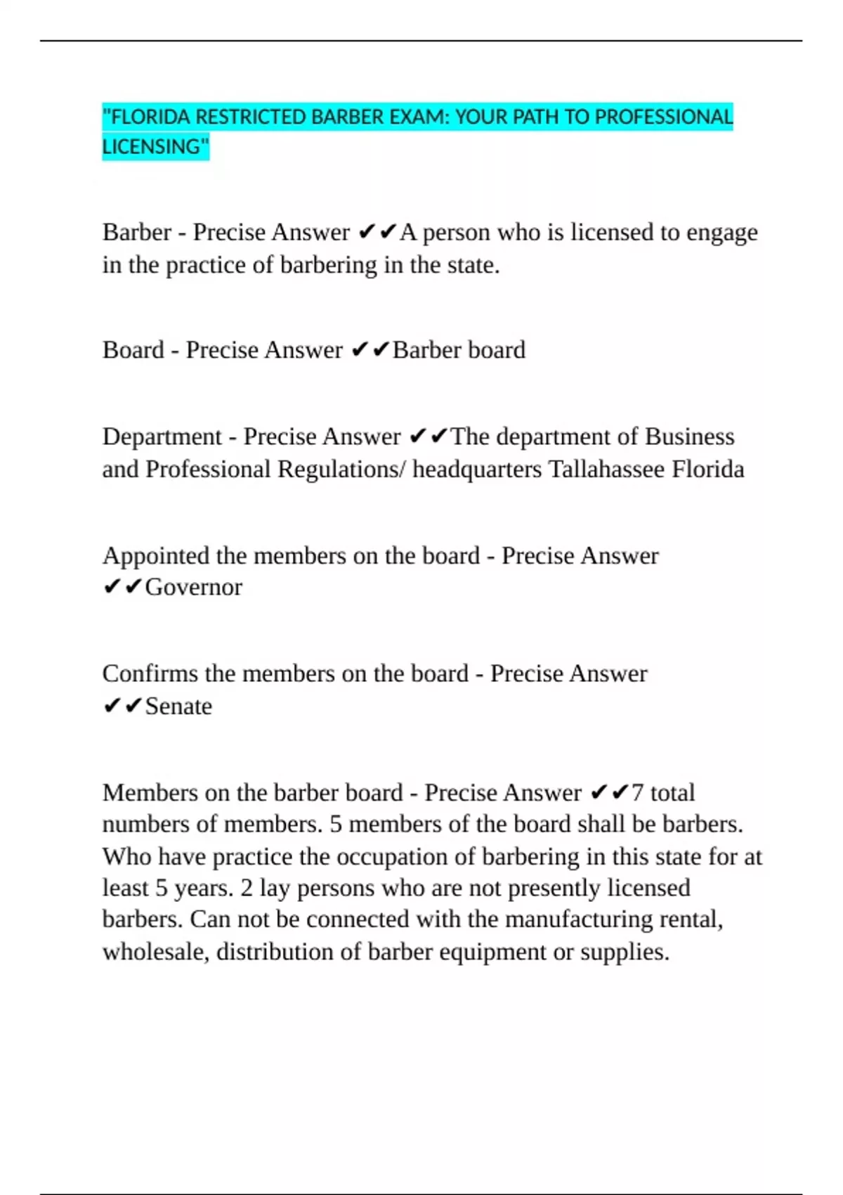"FLORIDA RESTRICTED BARBER EXAM: YOUR PATH TO PROFESSIONAL LICENSING ...