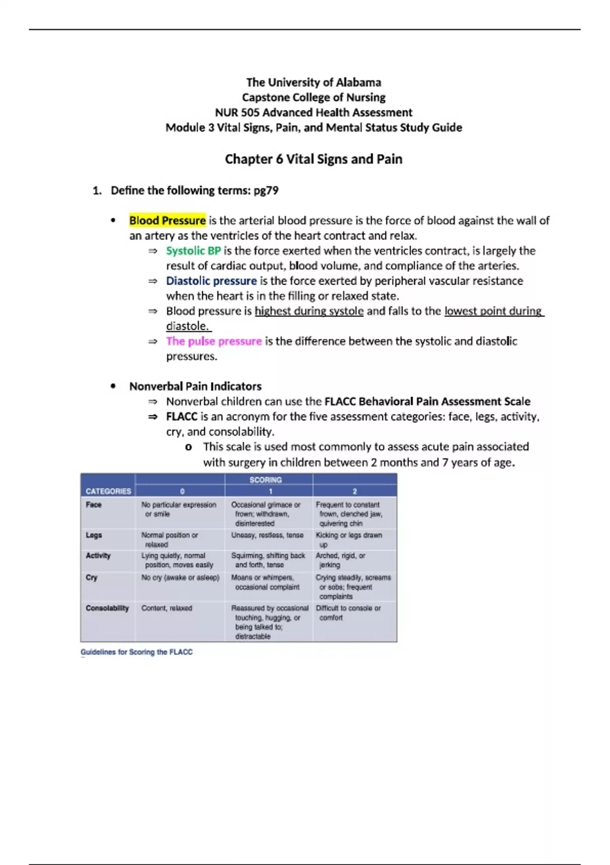 NUR 505 Advanced Health Assessment Module 3 Vital Signs, Pain, and ...