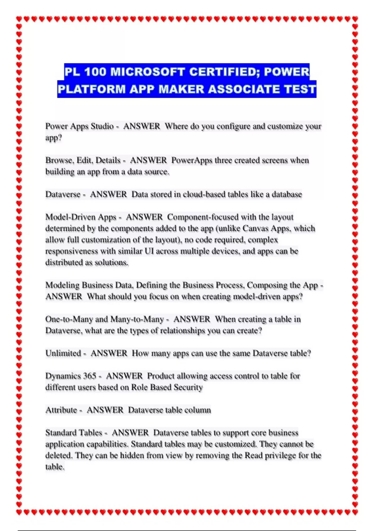 PL 100 MICROSOFT CERTIFIED; POWER PLATFORM APP MAKER ASSOCIATE TEST ...