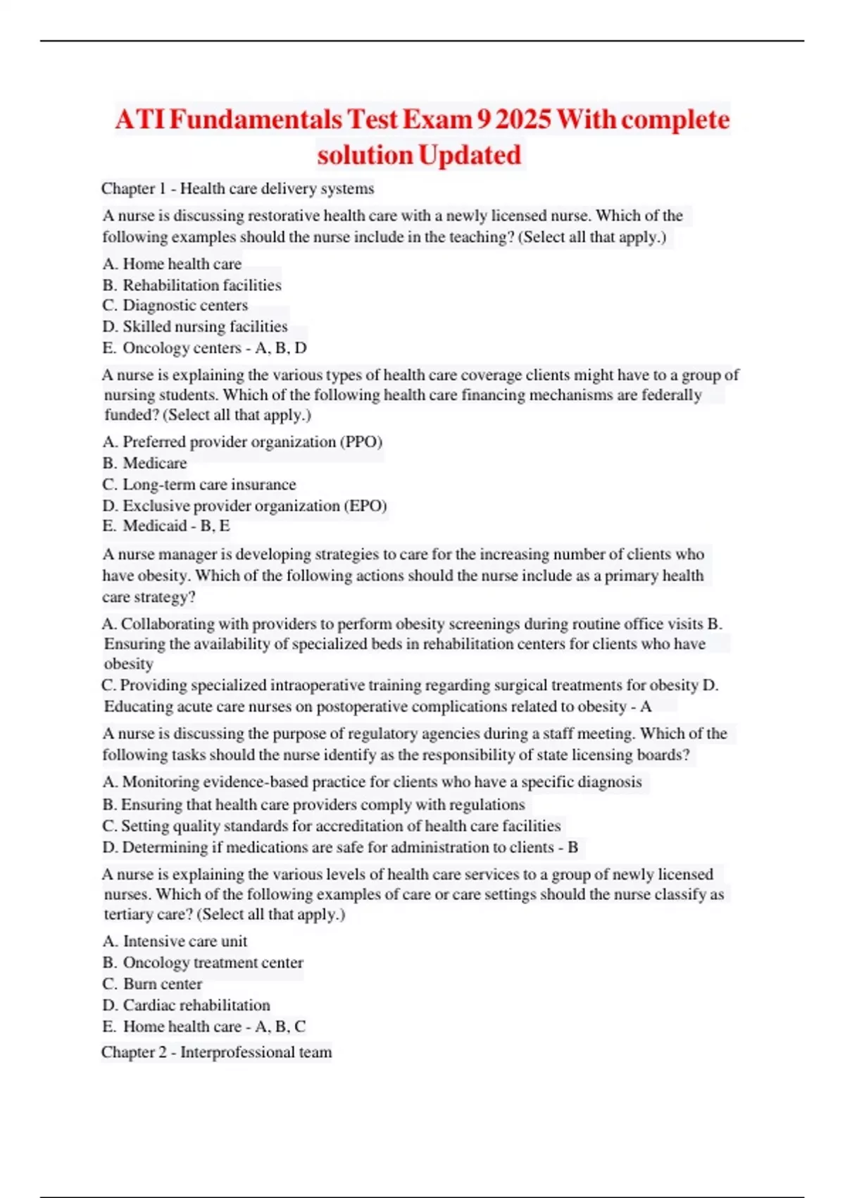 ATI Fundamentals Test Exam 9 2025 With complete solution Updated - ATI ...
