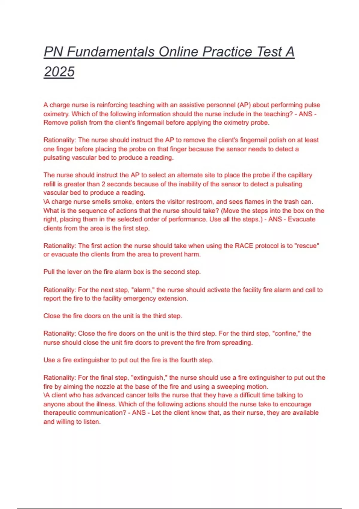 PN Fundamentals Online Practice Test A 2025/2026 Questions With ...