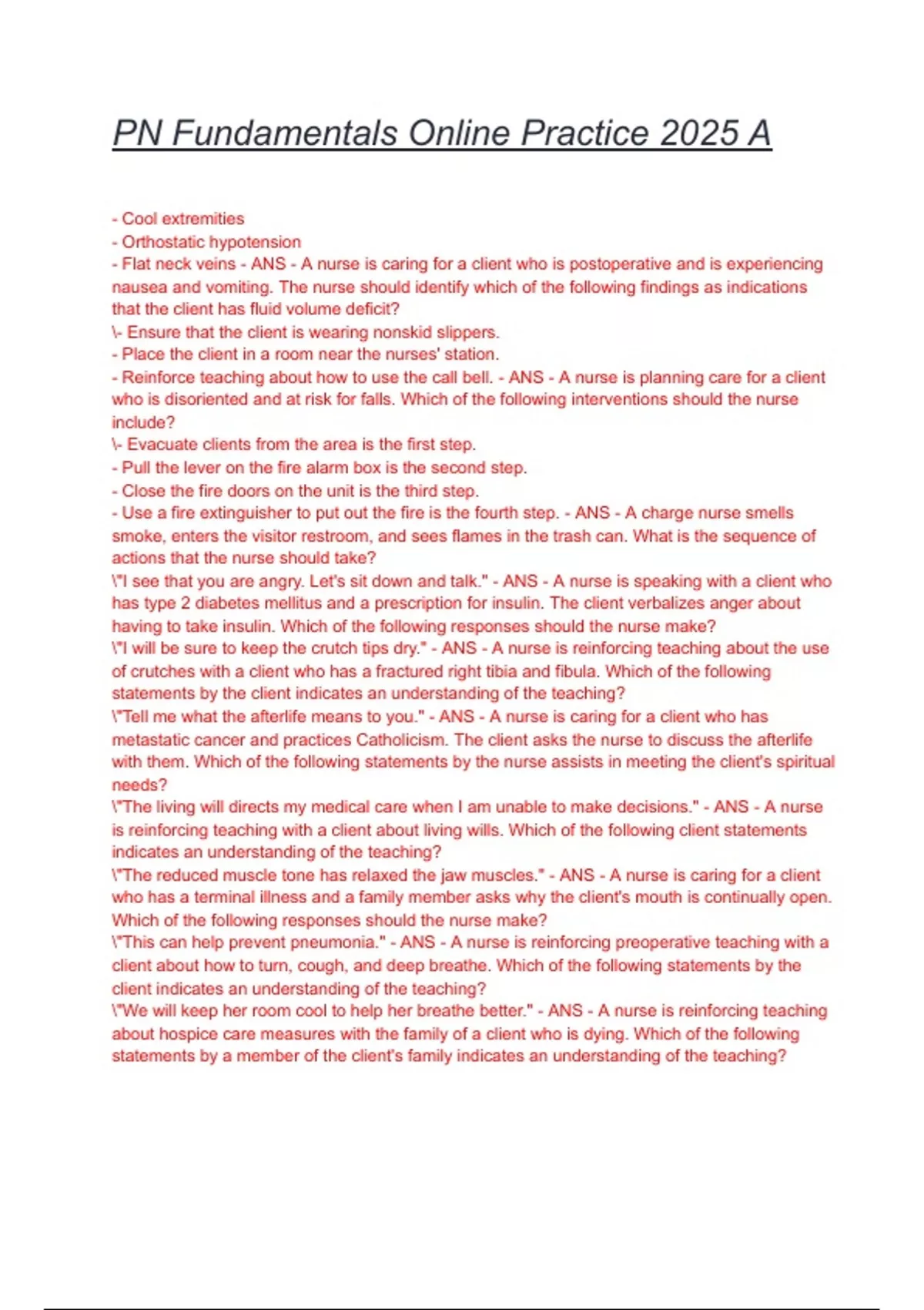 PN Fundamentals Online Practice 2025 A Questions With Completed ...