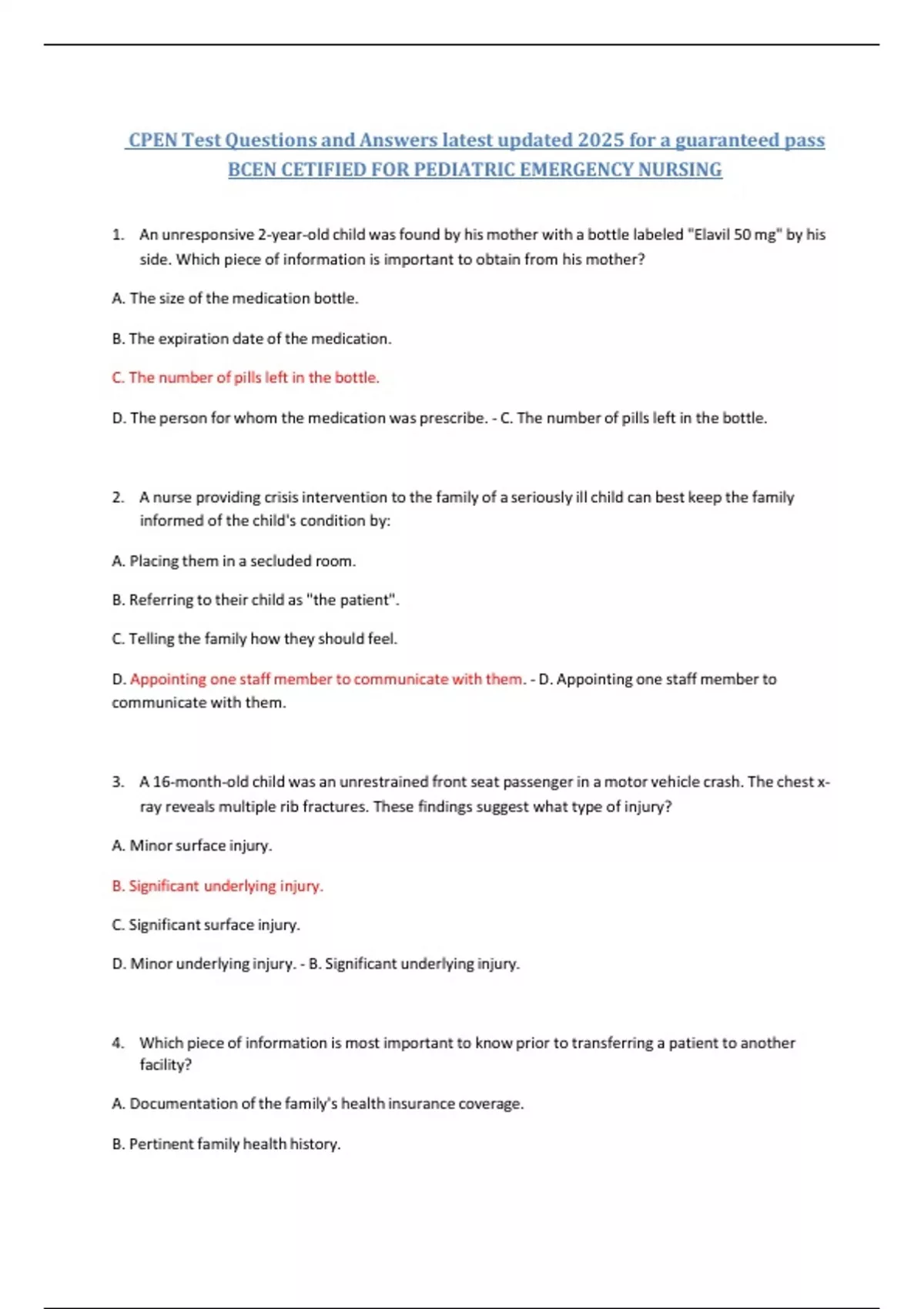 CPEN Test Questions and Answers latest updated 2025 for a guaranteed ...