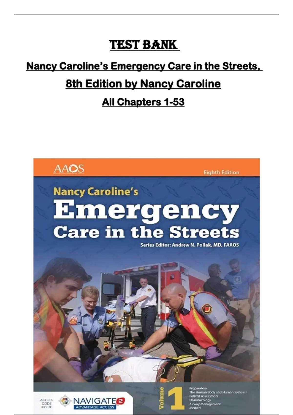 TEST BANK for Nancy Caroline’s Emergency Care in the Streets, 8th ...