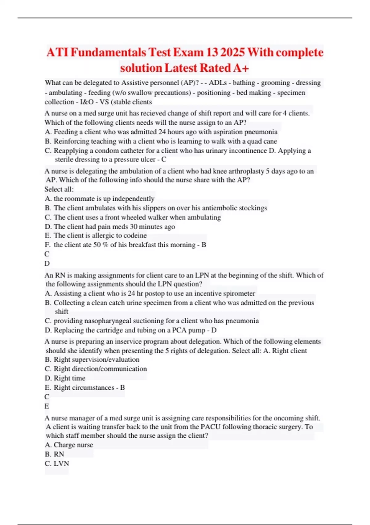 ATI Fundamentals Test Exam 13 2025 With complete solution Latest Rated ...