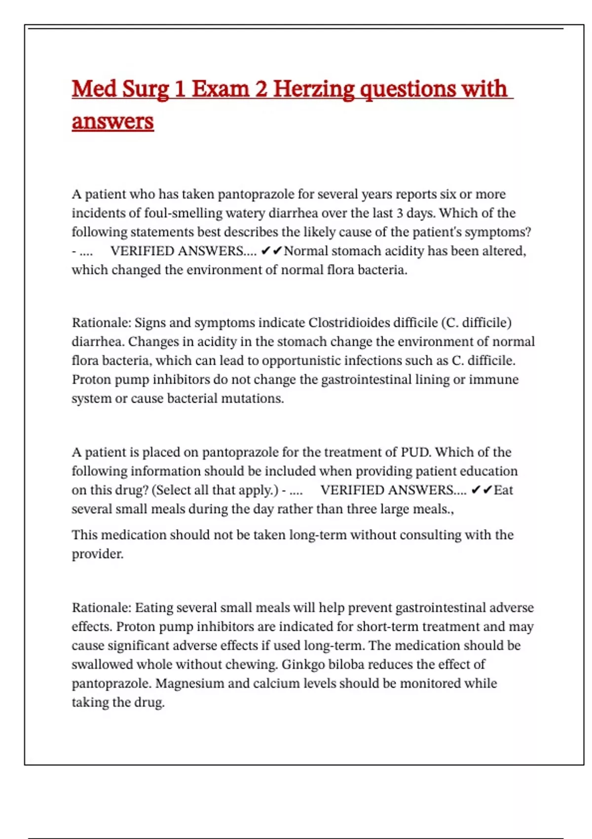 Med Surg 1 Exam 2 Herzing questions with answers - Med Surg 1 - Stuvia US