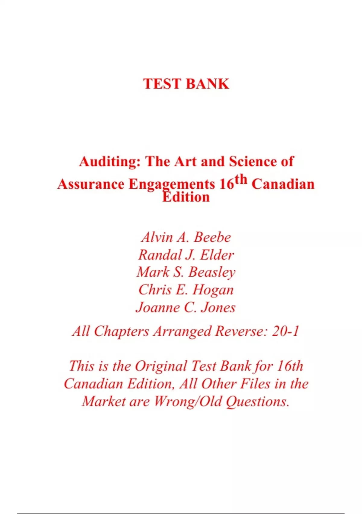 Auditing The Art and Science of Assurance Engagements 16th Canadian ...