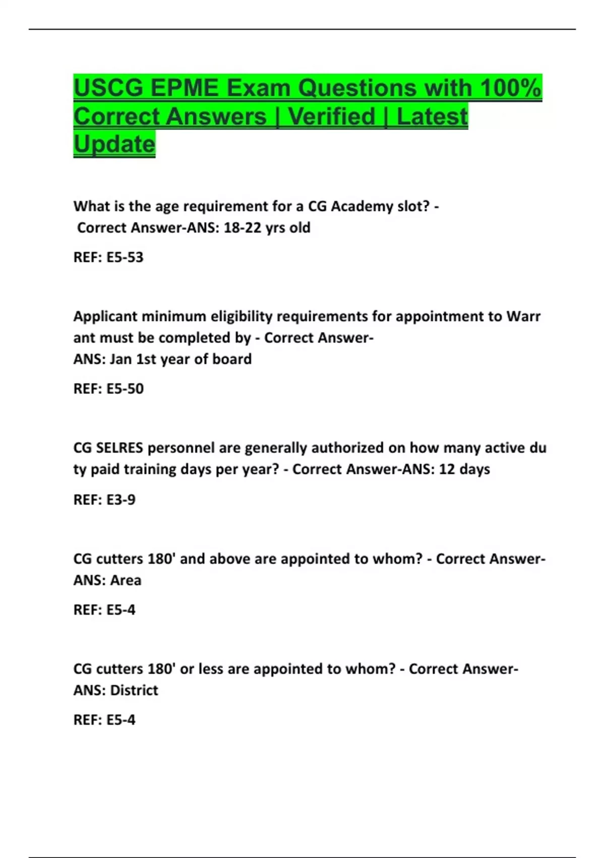 Package deal for USCG EPME Exam Questions with 100% Correct Answers ...