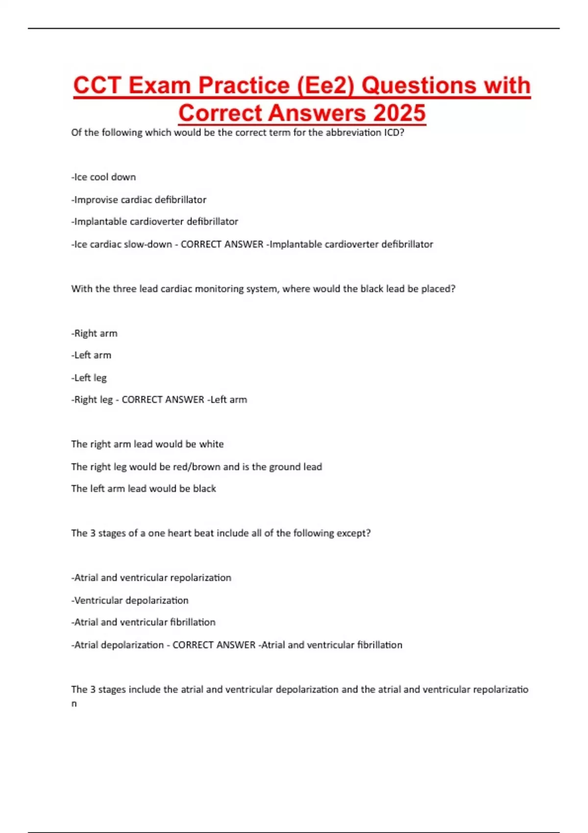 CCT Exam Practice (Ee2) Questions with Correct Answers 2025 - CCI - Stuvia US