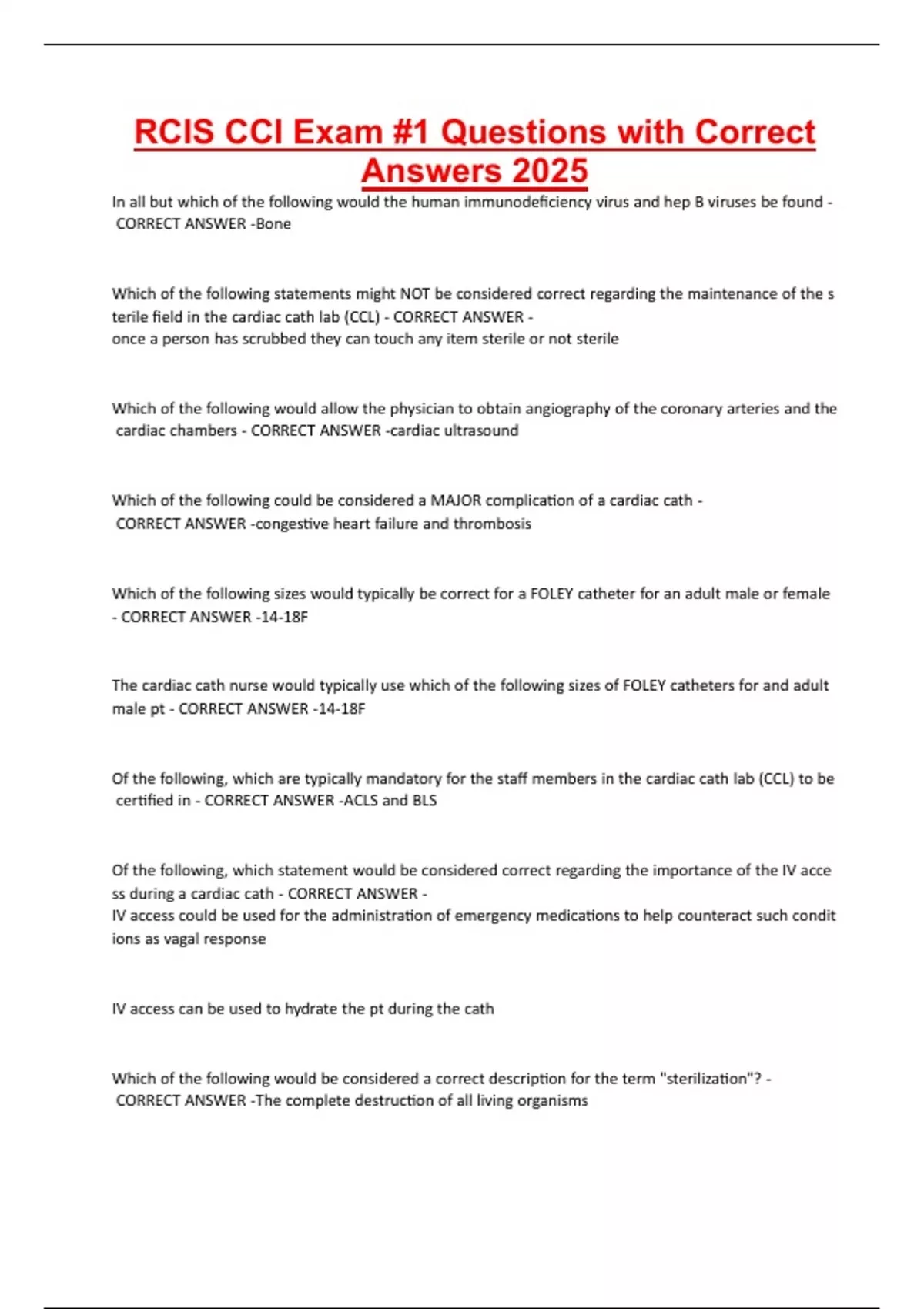 RCIS CCI Exam -1 Questions with Correct Answers 2025 - CCI - Stuvia US