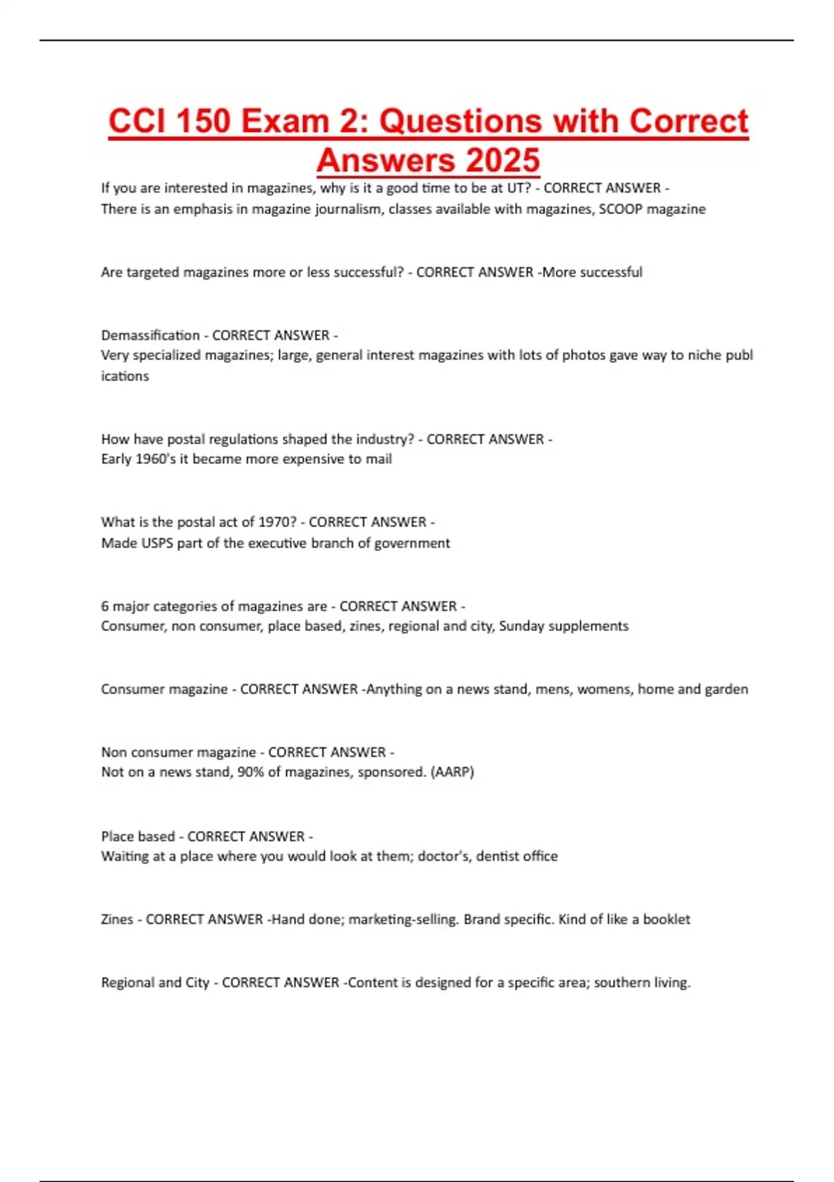 CCI 150 Exam 2- Questions with Correct Answers 2025 - CCI 150 - Stuvia US