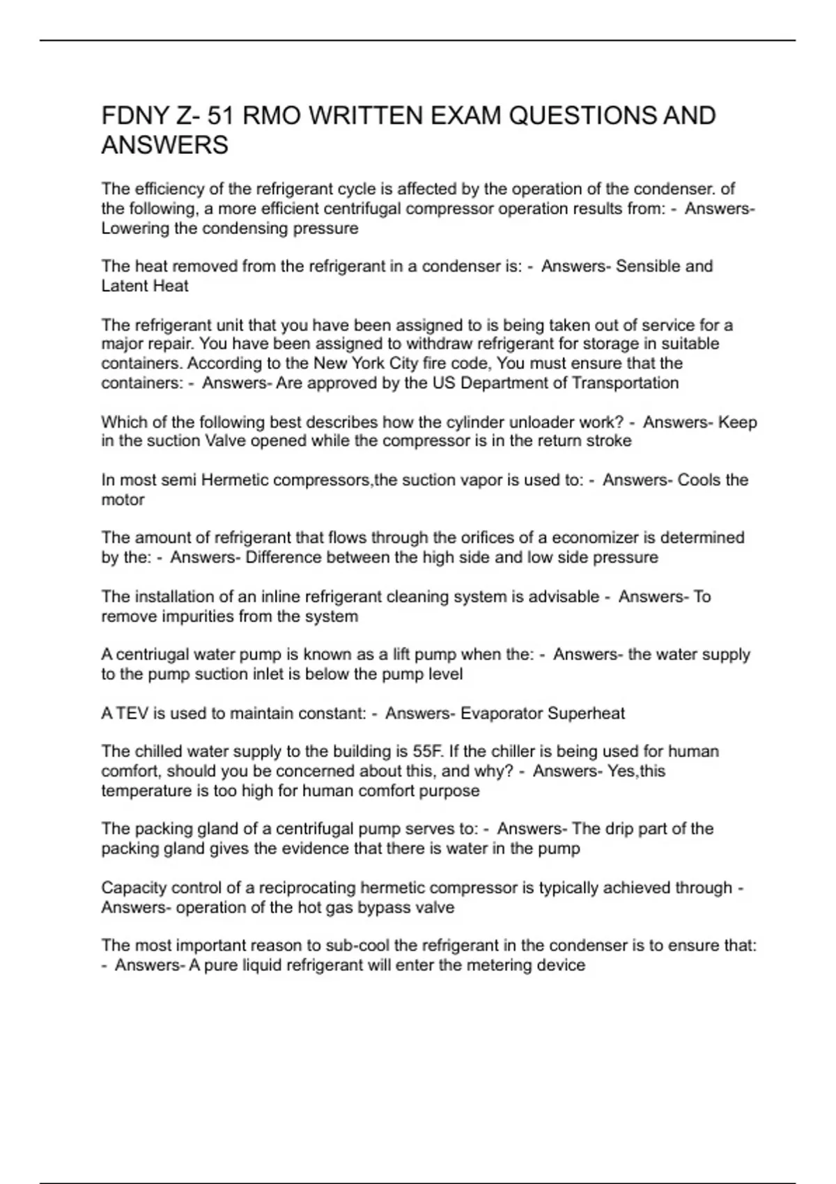 FDNY Z- 51 RMO WRITTEN EXAM QUESTIONS AND ANSWERS - FDNY Z51 RMO - Stuvia US