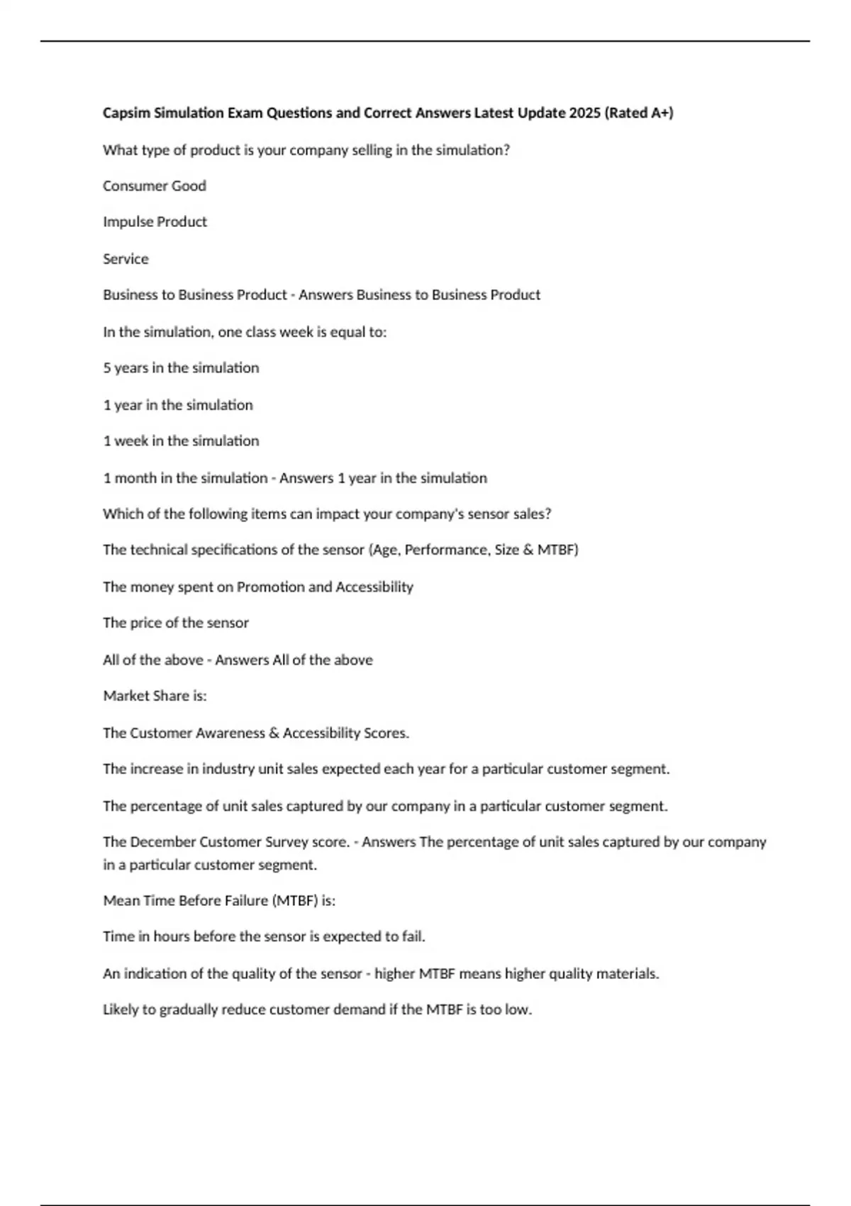 Capsim Simulation Exam Questions and Correct Answers Latest Update 2025 ...