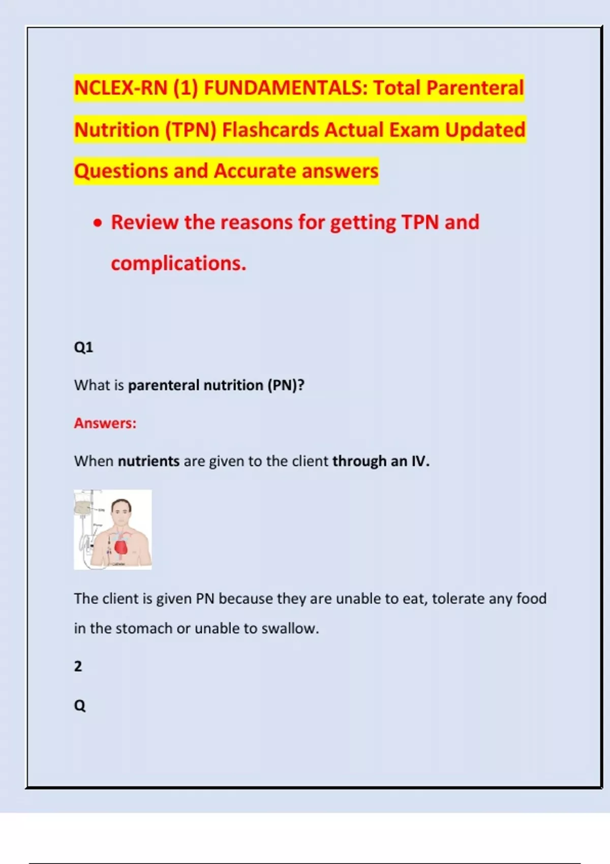 NCLEX-RN (1) FUNDAMENTALS: Total Parenteral Nutrition (TPN) Flashcards Actual Exam Updated ...