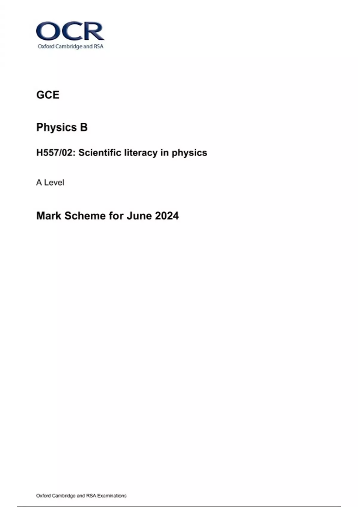 OCR A Level Physics B (Advancing Physics) Paper 1, 2 and 3 JUNE 2024 ...