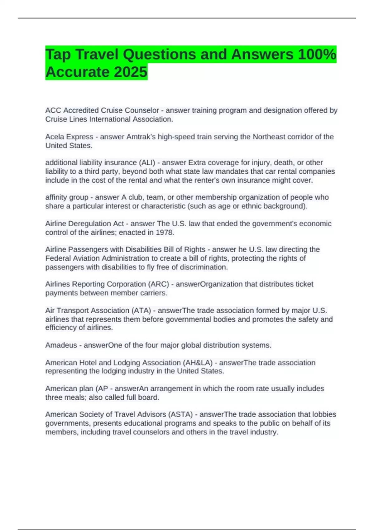 Tap Travel Questions and Answers 100% Accurate 2025 - TAP Travel ...