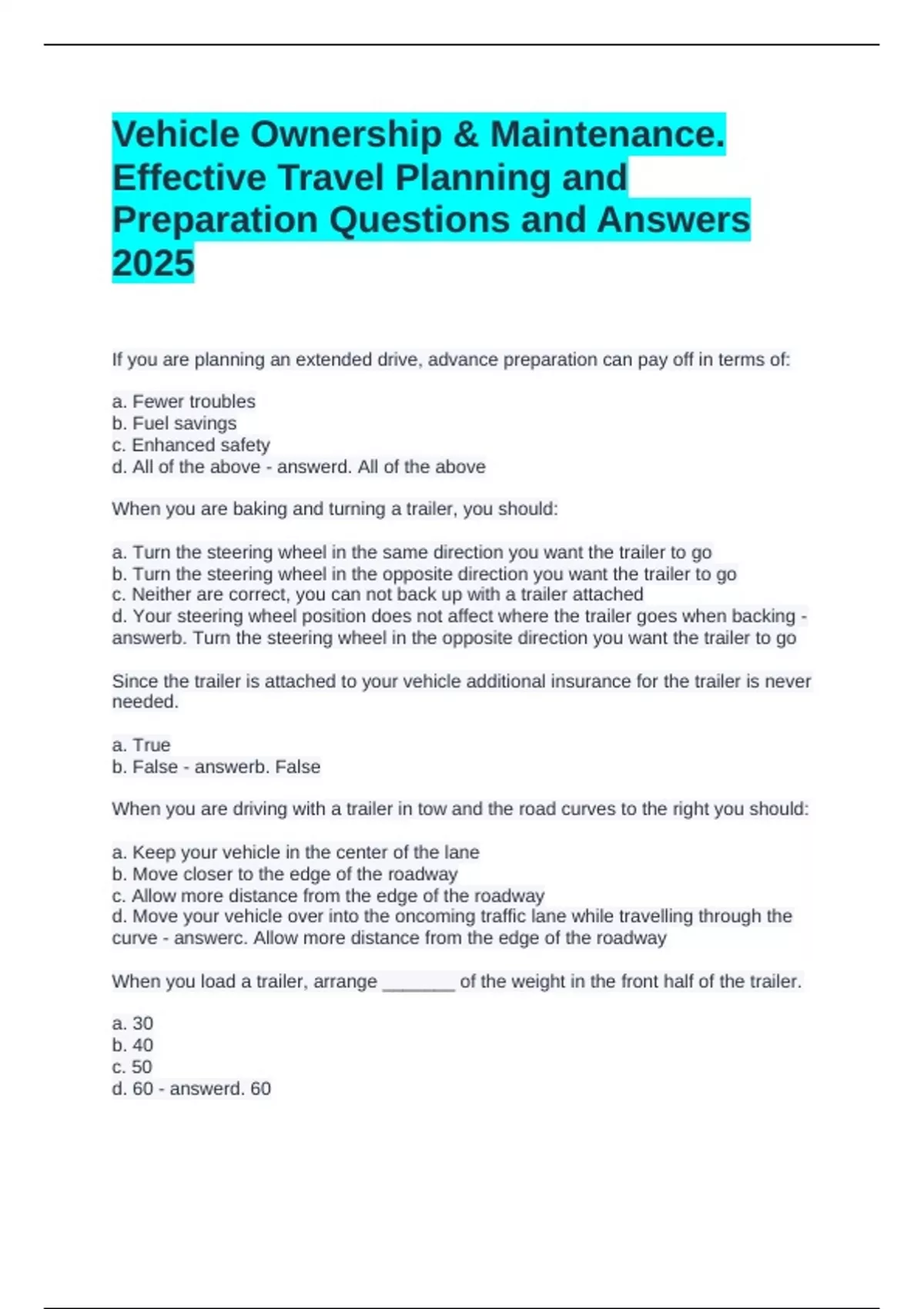 Vehicle Ownership & Maintenance. Effective Travel Planning and ...