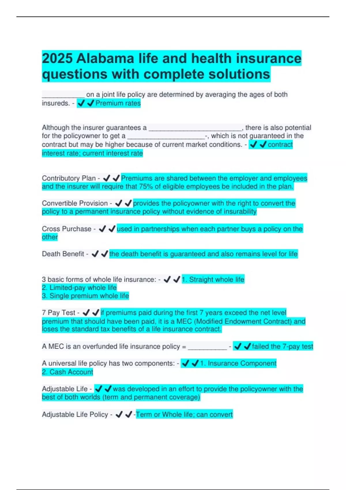 2025 Alabama life and health insurance questions with complete ...