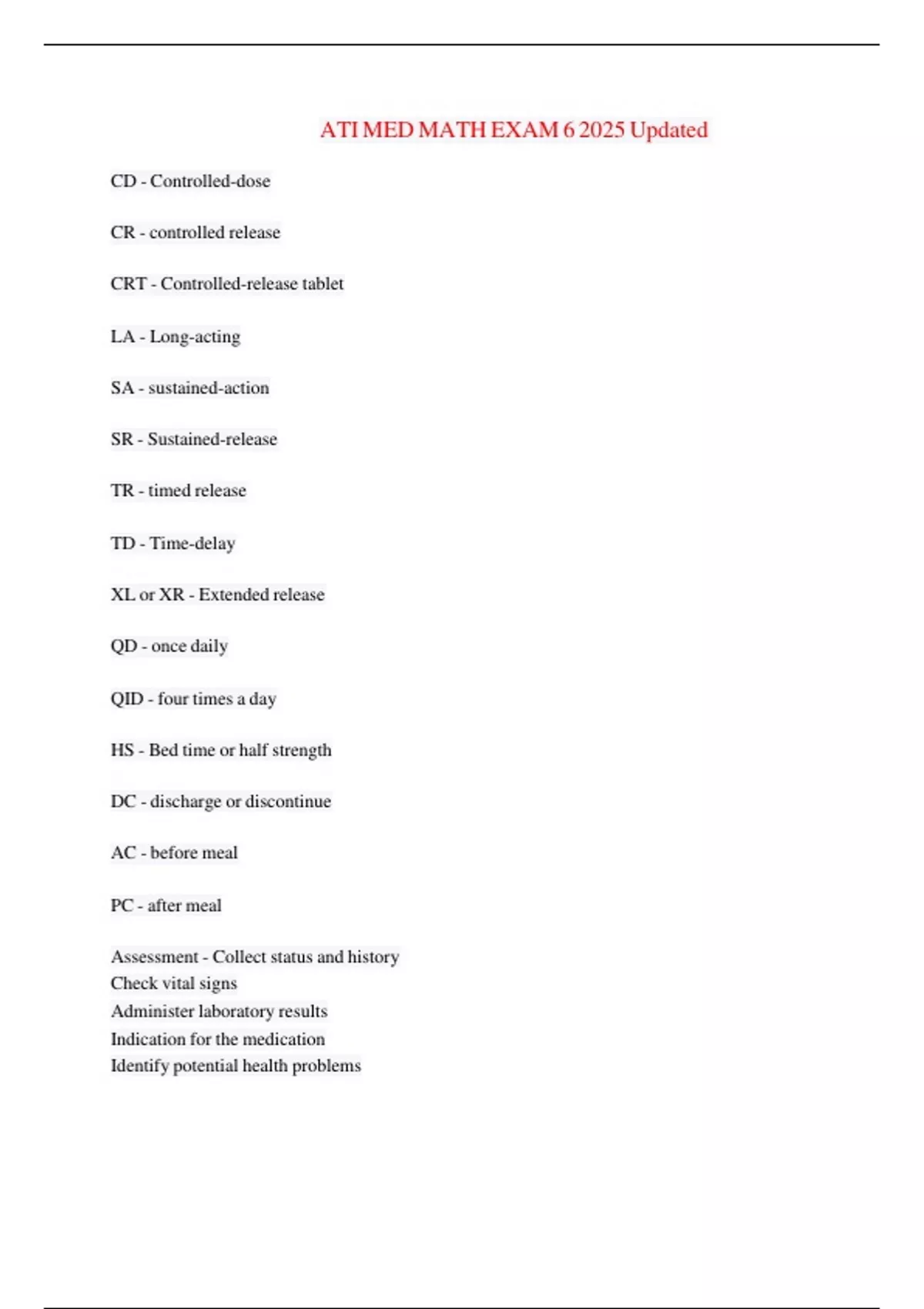 ATI MED MATH EXAM 6 2025 Updated - ATI MED MATH - Stuvia US