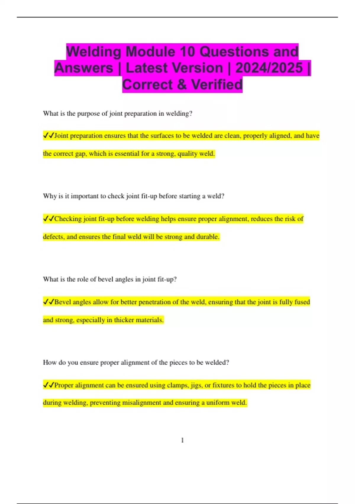 Welding Module 10 Questions and Answers | Latest Version | 2024/2025 ...