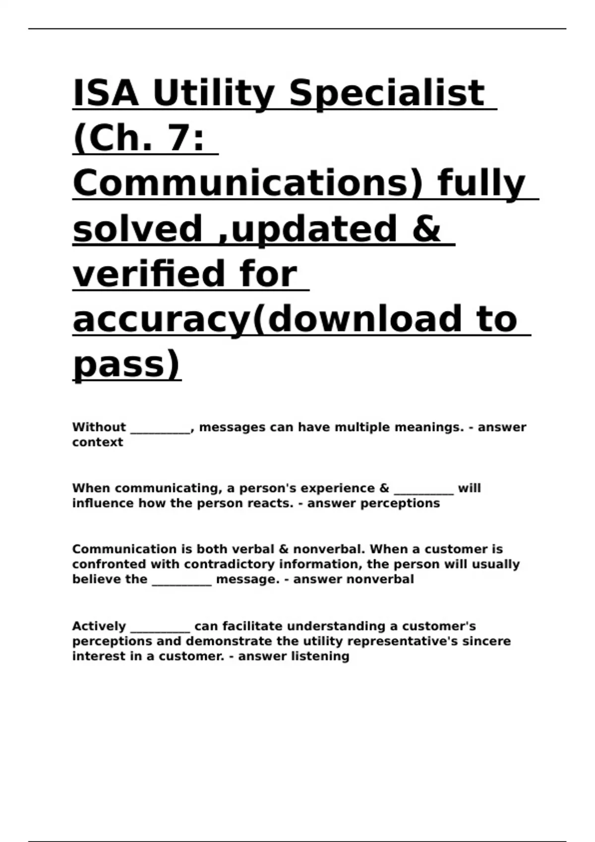 ISA Utility Specialist (Ch. 7 Communications) fully solved ,updated ...