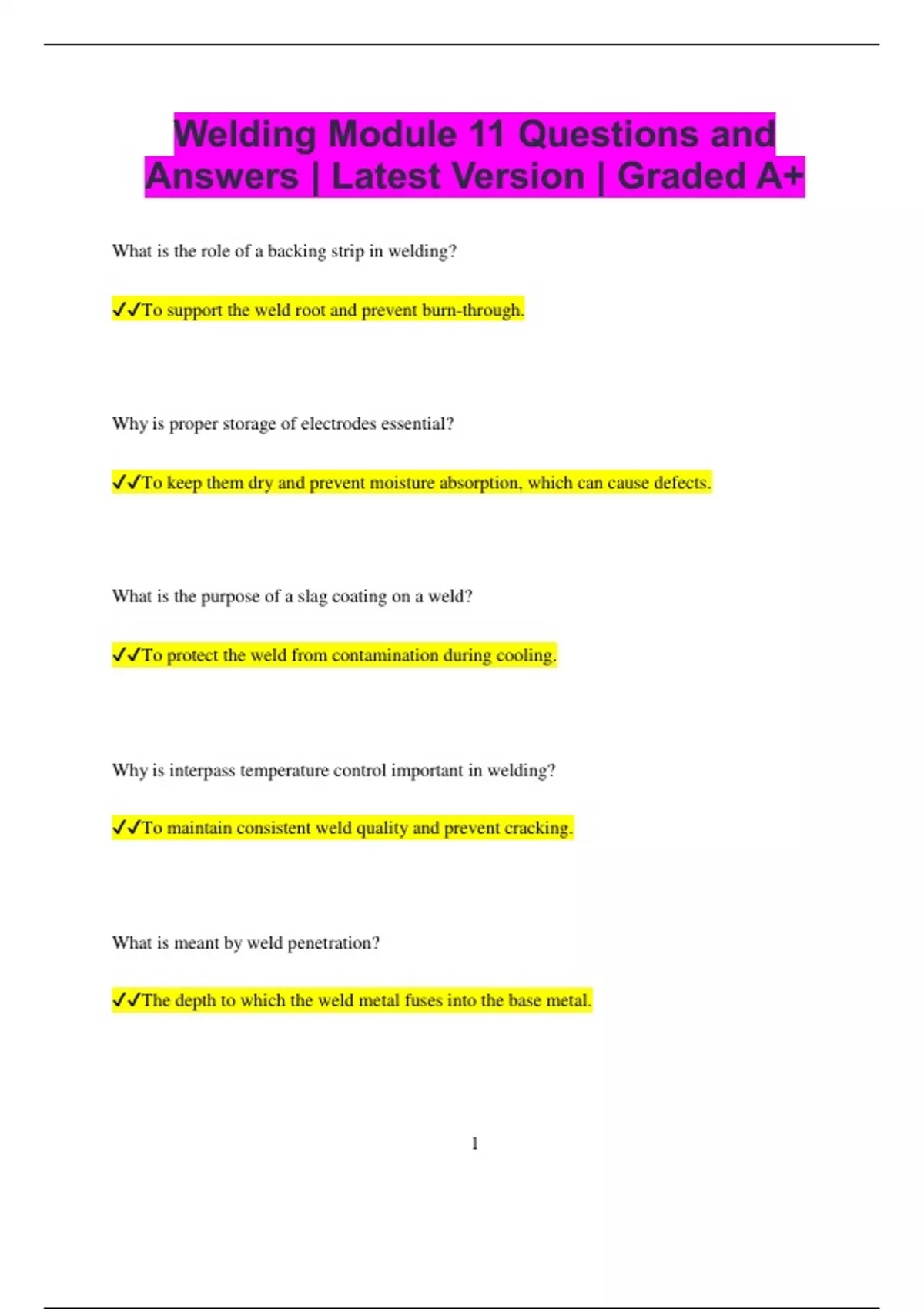 Welding Module 11 Questions and Answers | Latest Version | Graded A+ ...