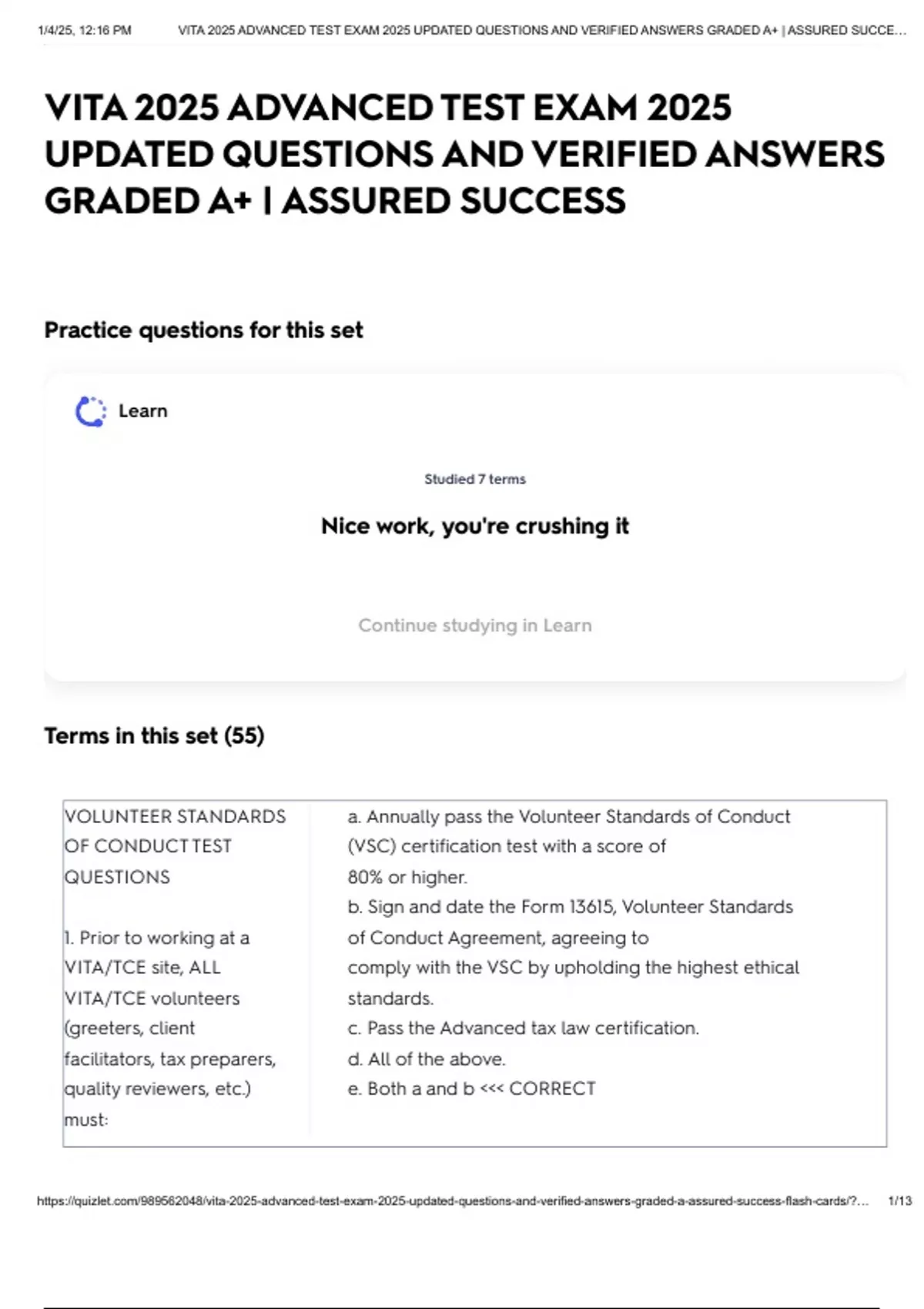 VITA 2025 ADVANCED TEST EXAM 2025 UPDATED QUESTIONS AND VERIFIED ...