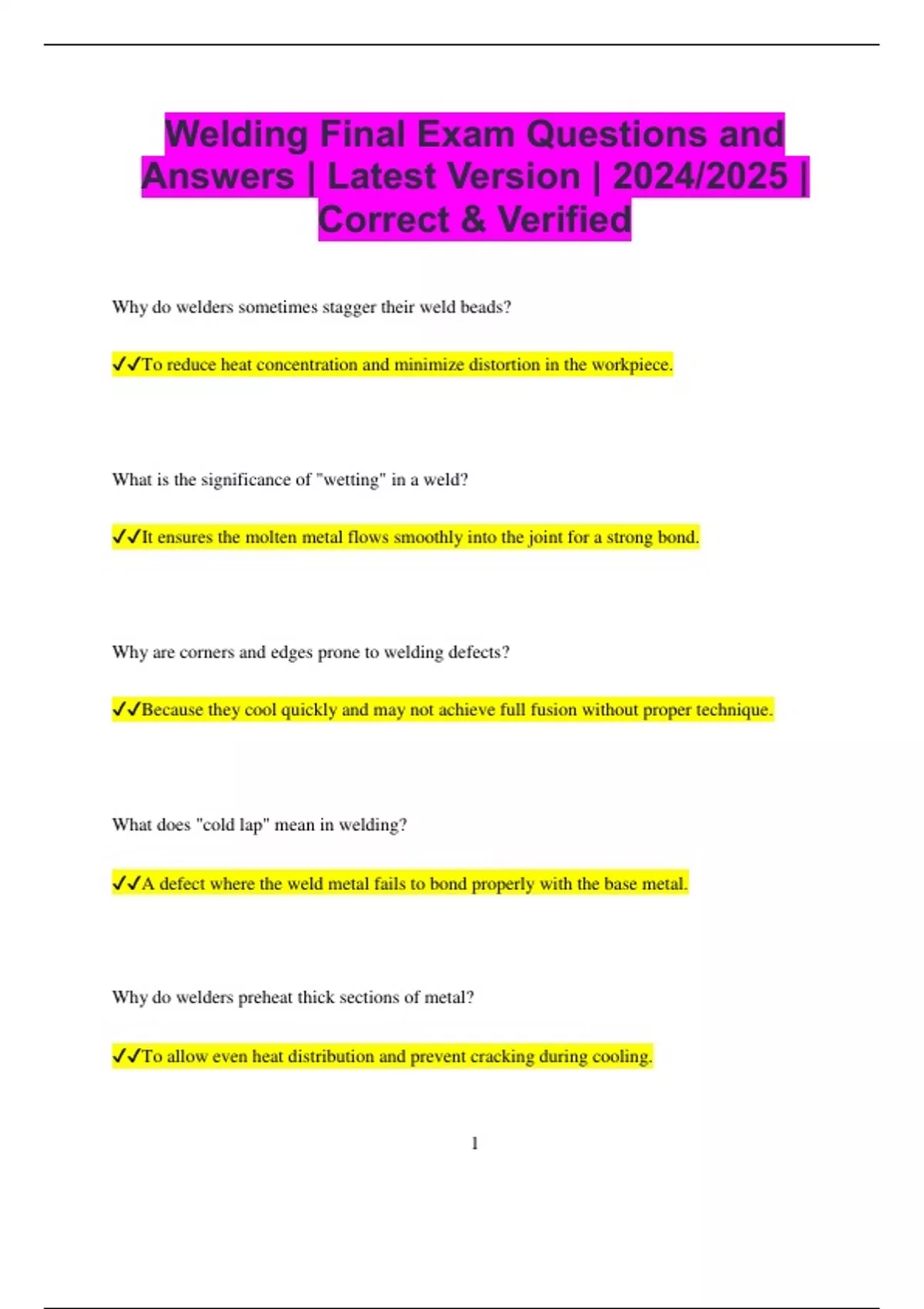 Welding Final Exam Questions and Answers | Latest Version | 2024/2025 ...