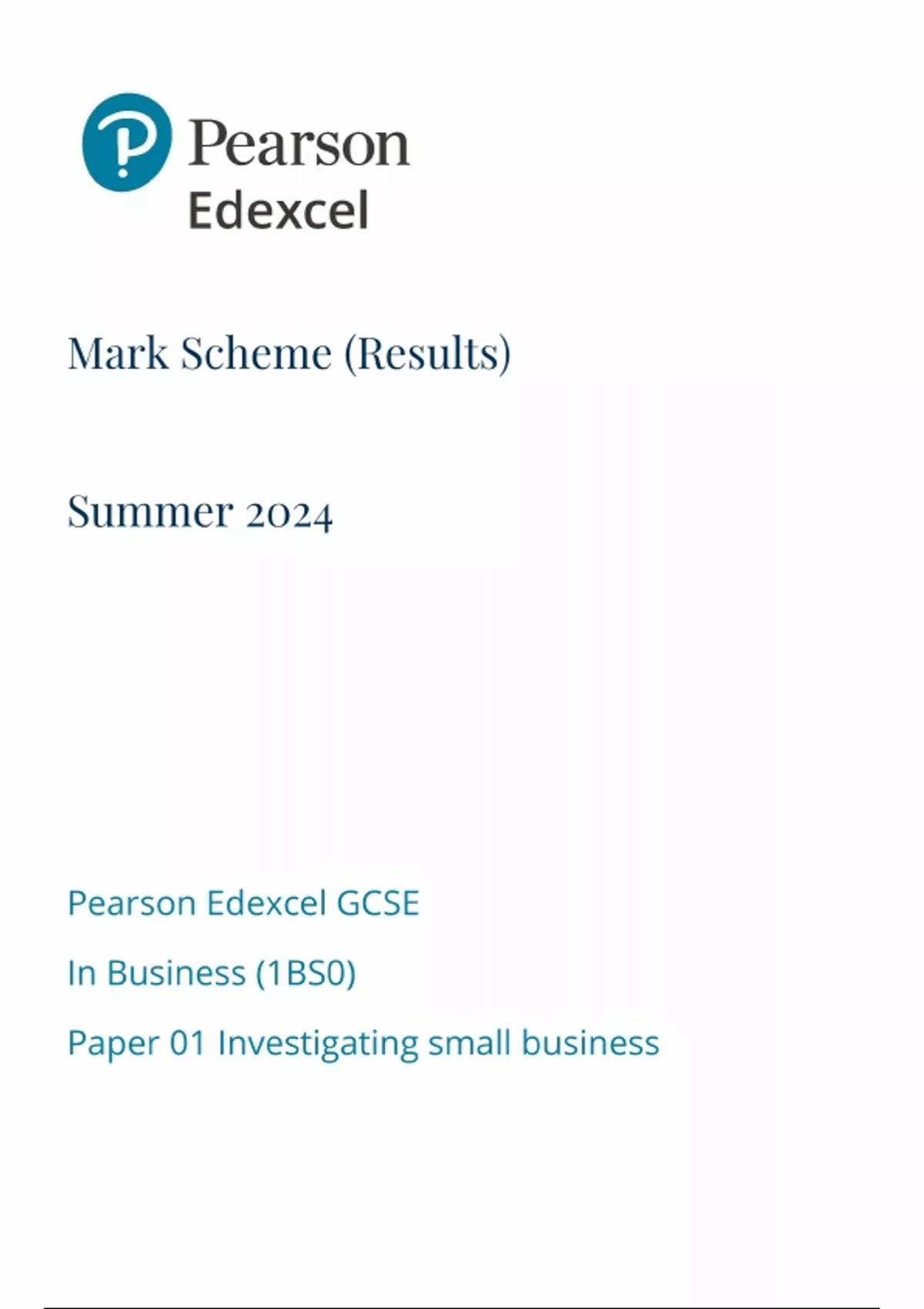 2024 Pearson Edexcel Gcse Business Mark Scheme Paper 1 (1BSO/01 ...