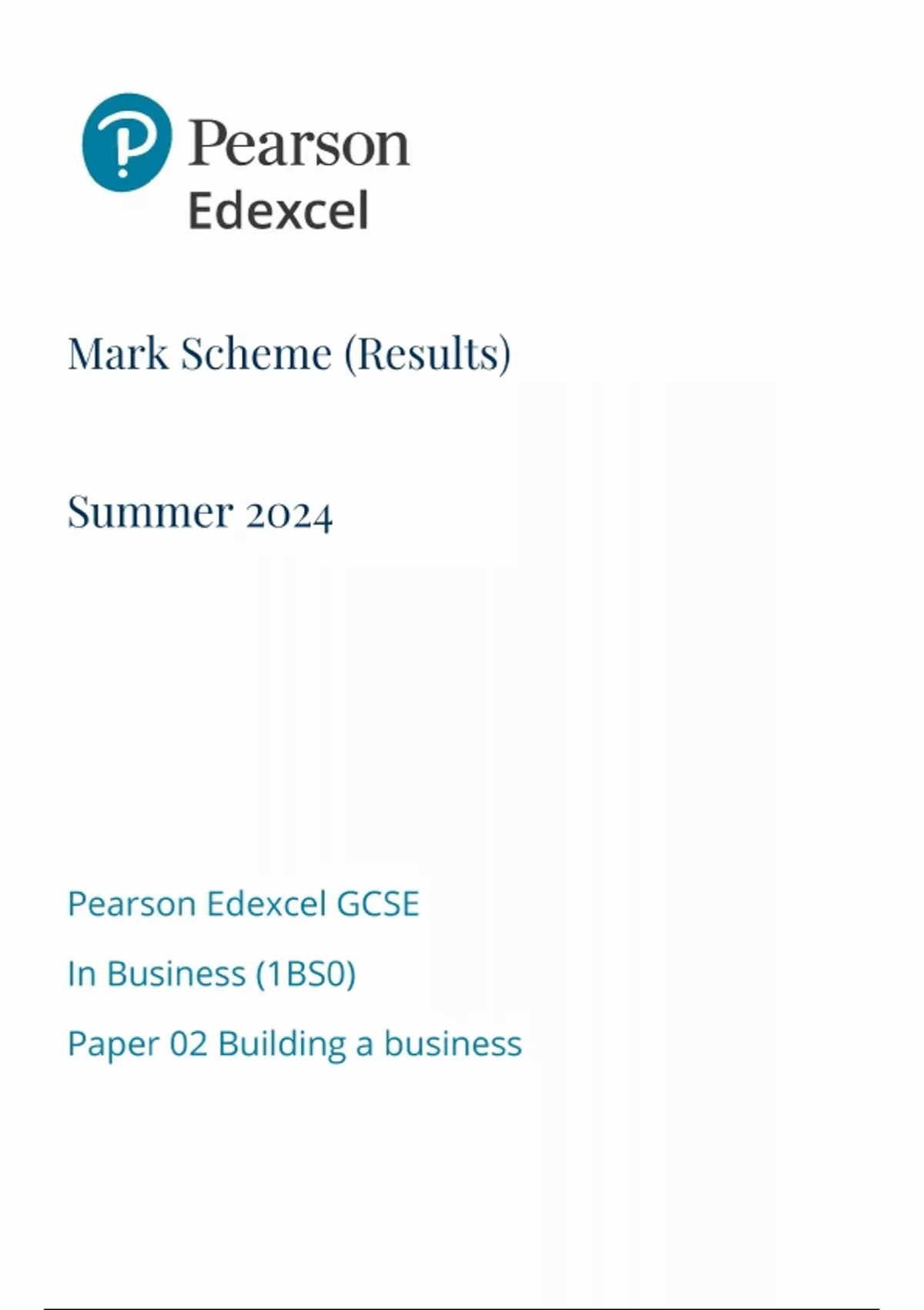 2024 Pearson Edexcel Gcse Business Mark Scheme Paper 2 (1BSO/02 ...