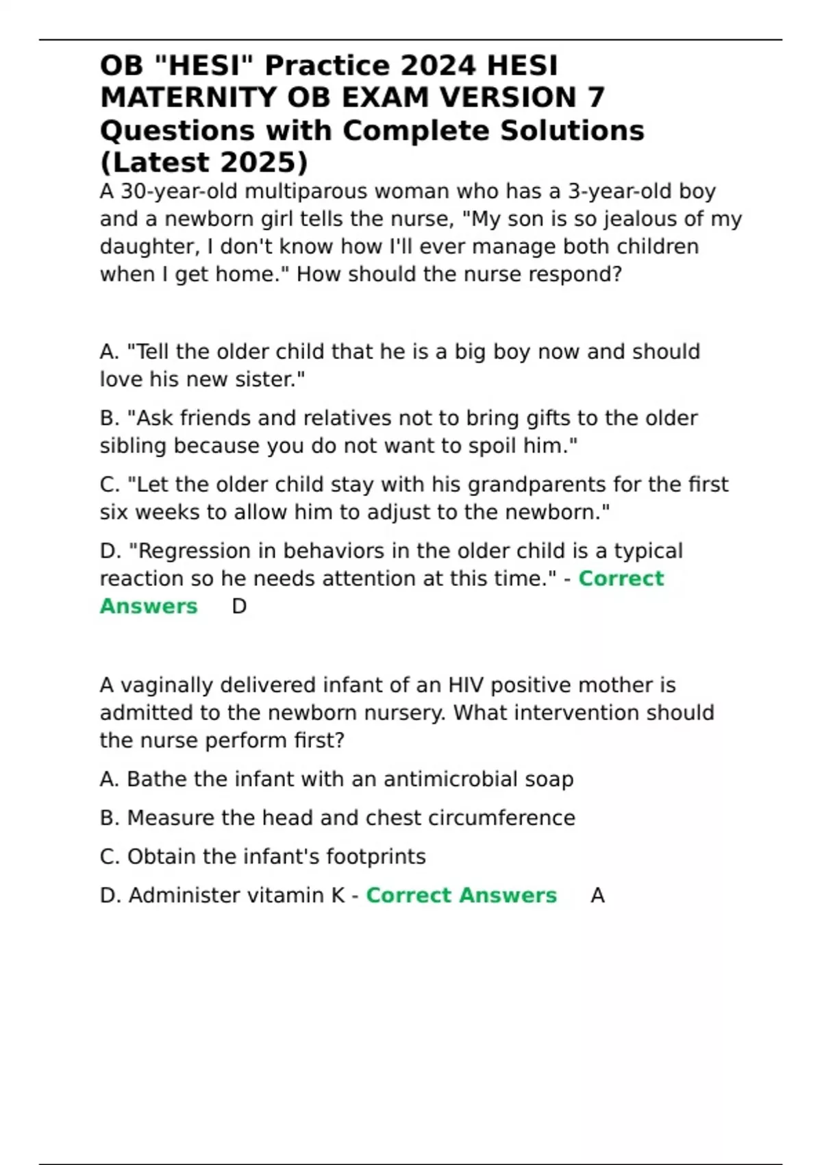 Summary OB HESI Practice 2024 HESI MATERNITY OB EXAM VERSION 7 ...