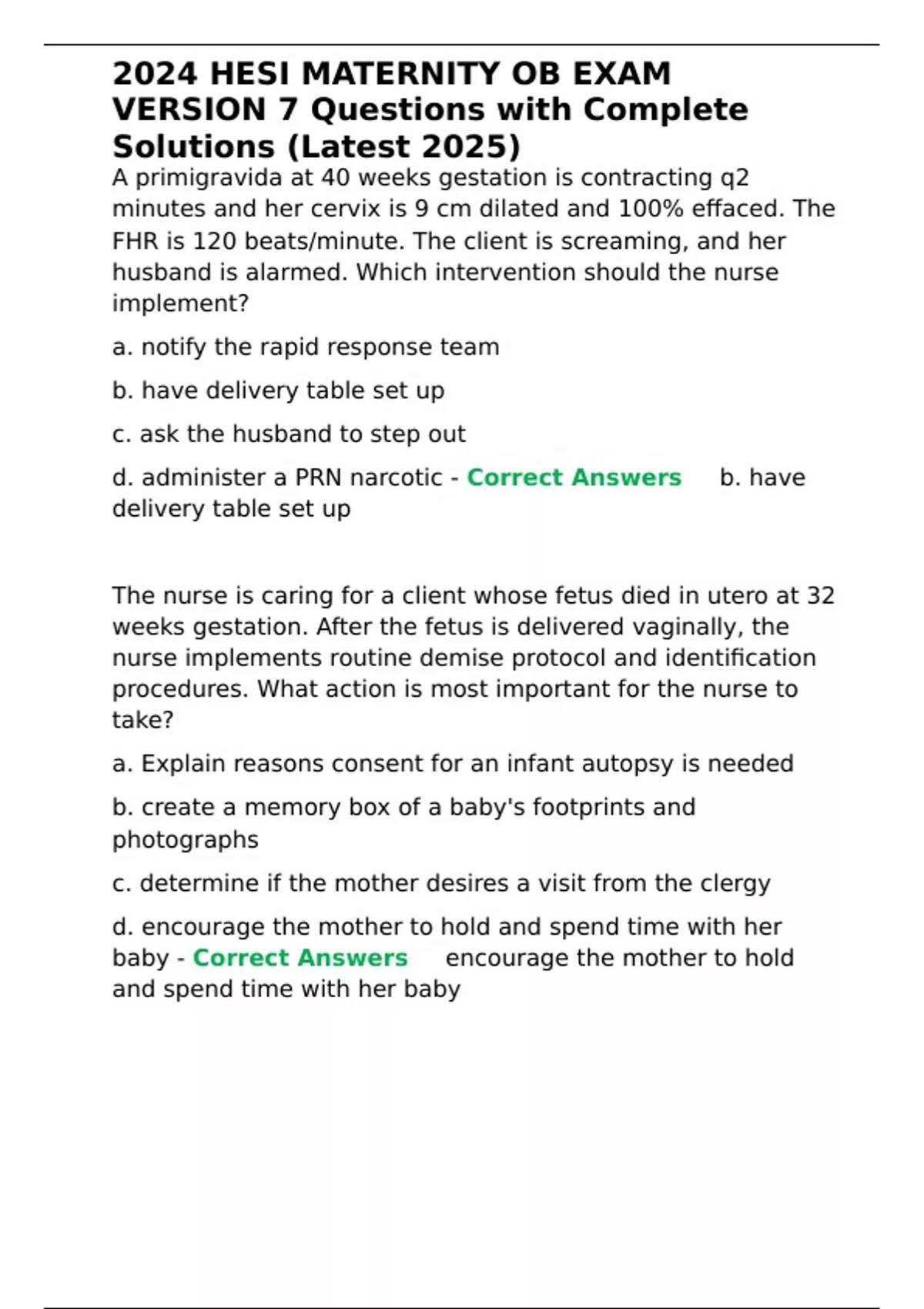 2024 HESI MATERNITY OB EXAM VERSION 7 Questions with Complete Solutions ...