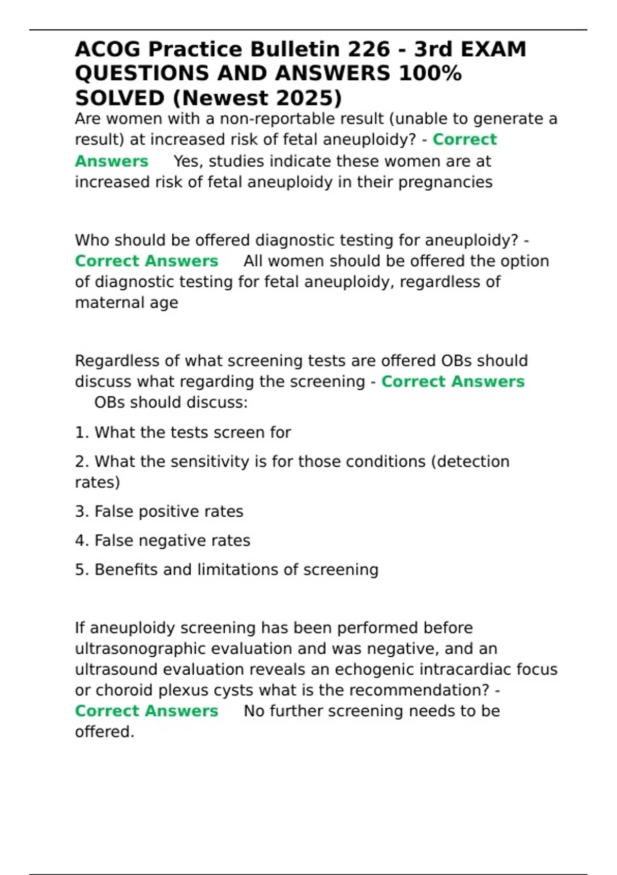 ACOG Practice Bulletin 226 - 3rd EXAM QUESTIONS AND ANSWERS 100- SOLVED ...