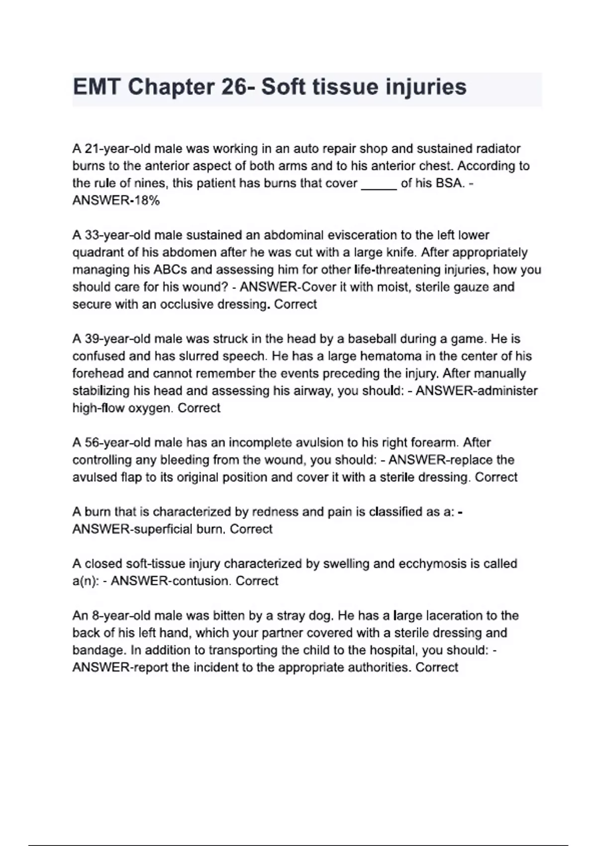 EMT Chapter 26- Soft tissue injuries questions and answers - EMT JBL ...