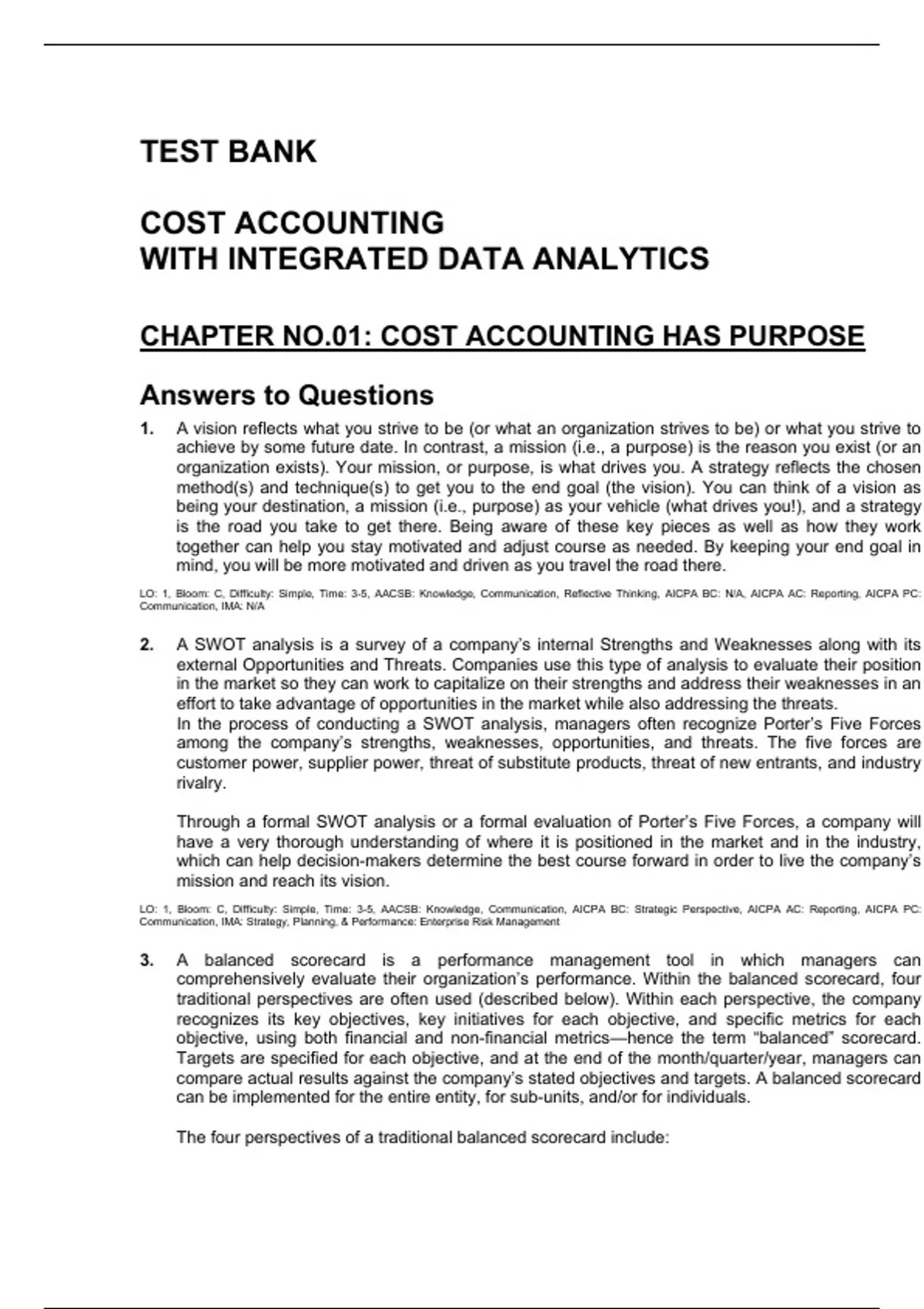 Cost Accounting With Integrated Data Analytics, Farmer, Fredin ...