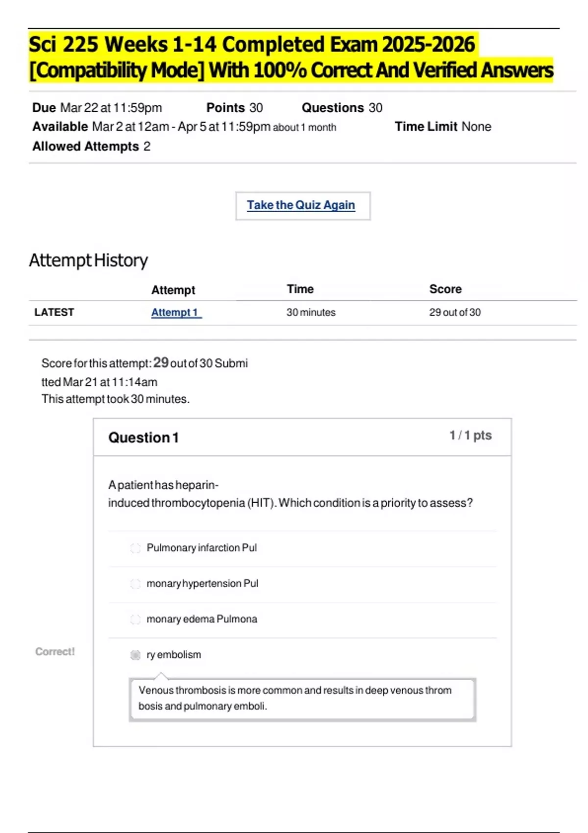 Sci 225 Weeks 1-14 Completed Exam [Compatibility Mode] With 100% ...
