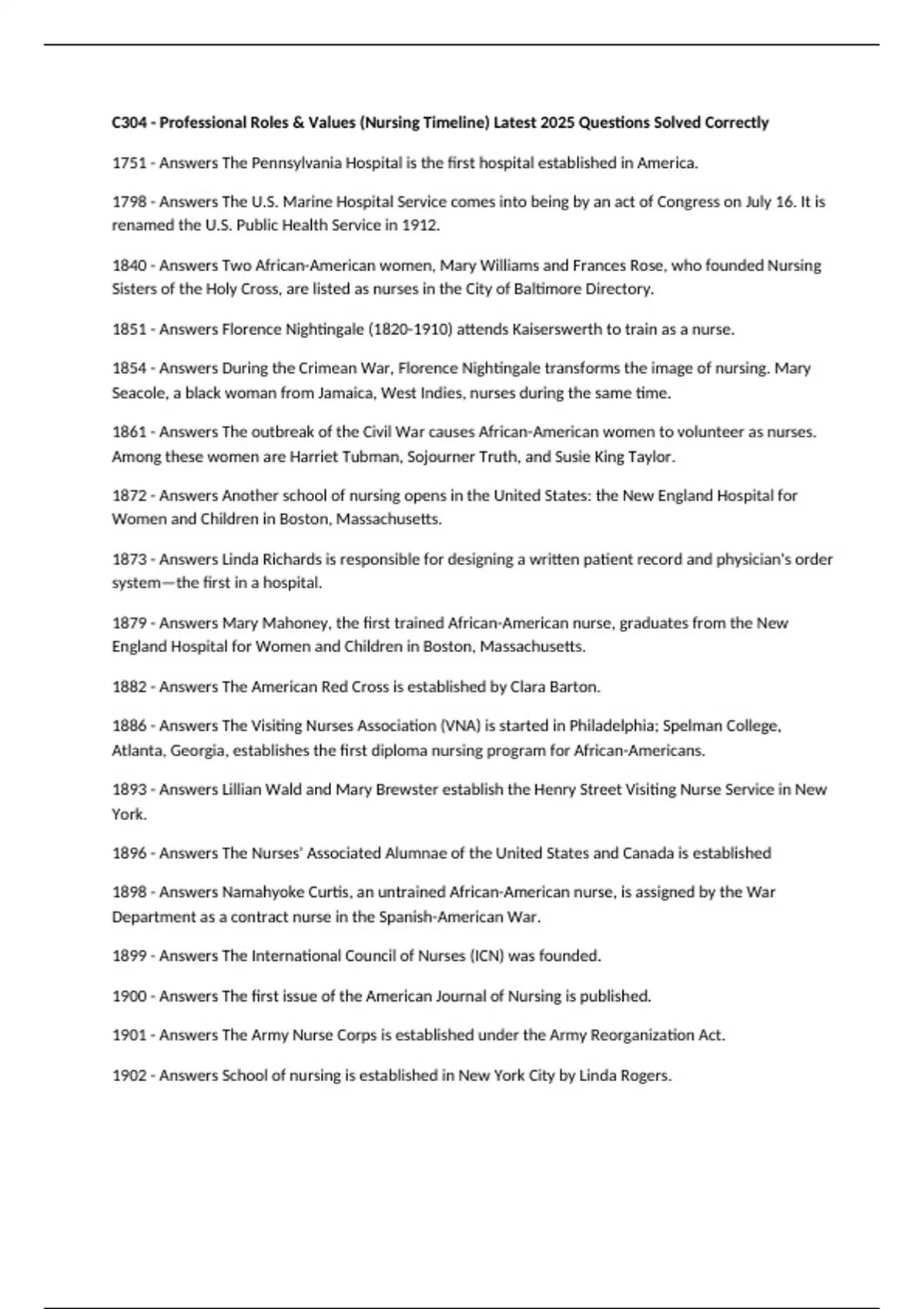 C304 - Professional Roles & Values (Nursing Timeline) Latest 2025 ...