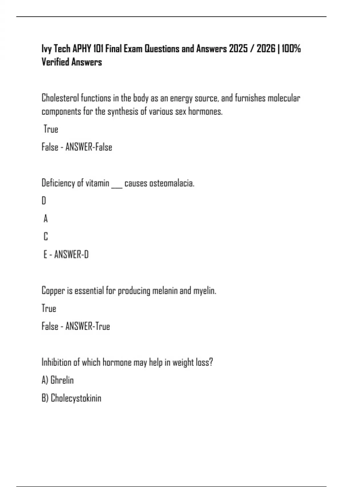 Ivy Tech APHY 101 Final Exam Questions and Answers 2025 / 2026 | 100% ...