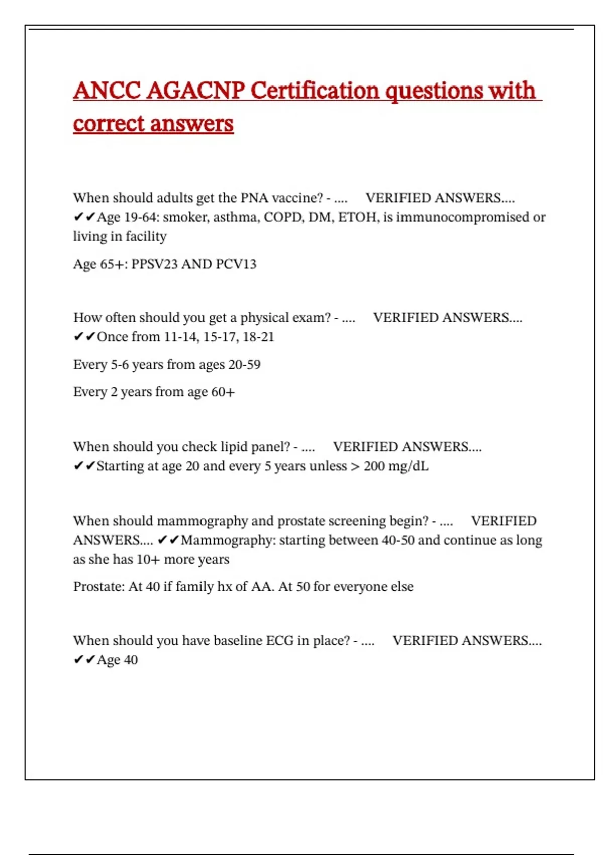 ANCC AGACNP Certification questions with correct answers - ANCC AGACNP ...