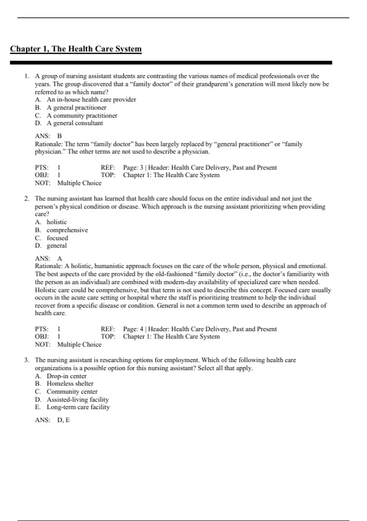 Test Bank - Carter Lippincott Textbook for Nursing Assistants A ...
