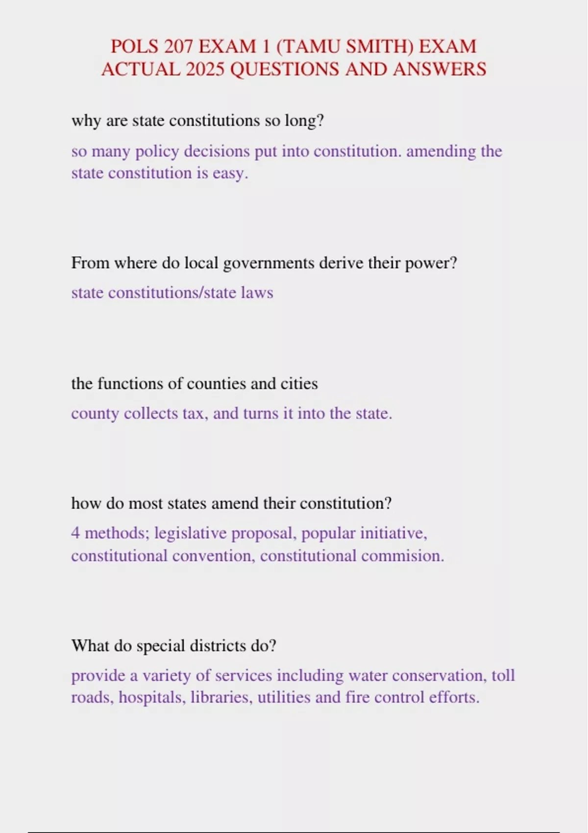 POLS 207 EXAM 1 (TAMU SMITH) EXAM ACTUAL 2025 QUESTIONS AND ANSWERS ...