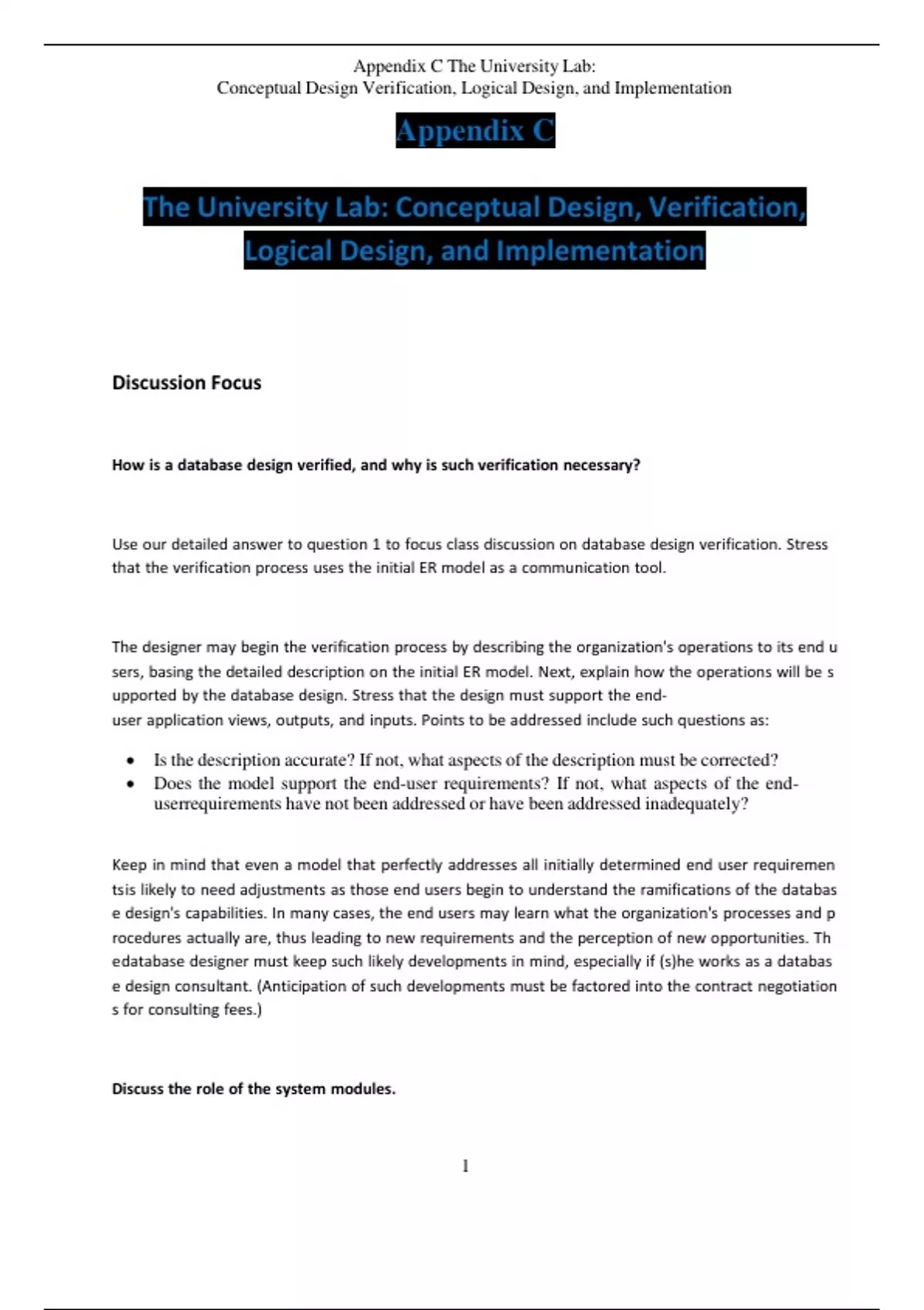 Appendix C The University Lab: Conceptual Design, Verification, Logical Design, and ...