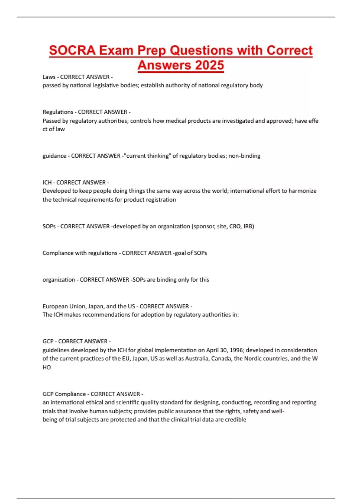SOCRA Exam Prep Questions with Correct Answers 2025 - SOCRA - Stuvia US
