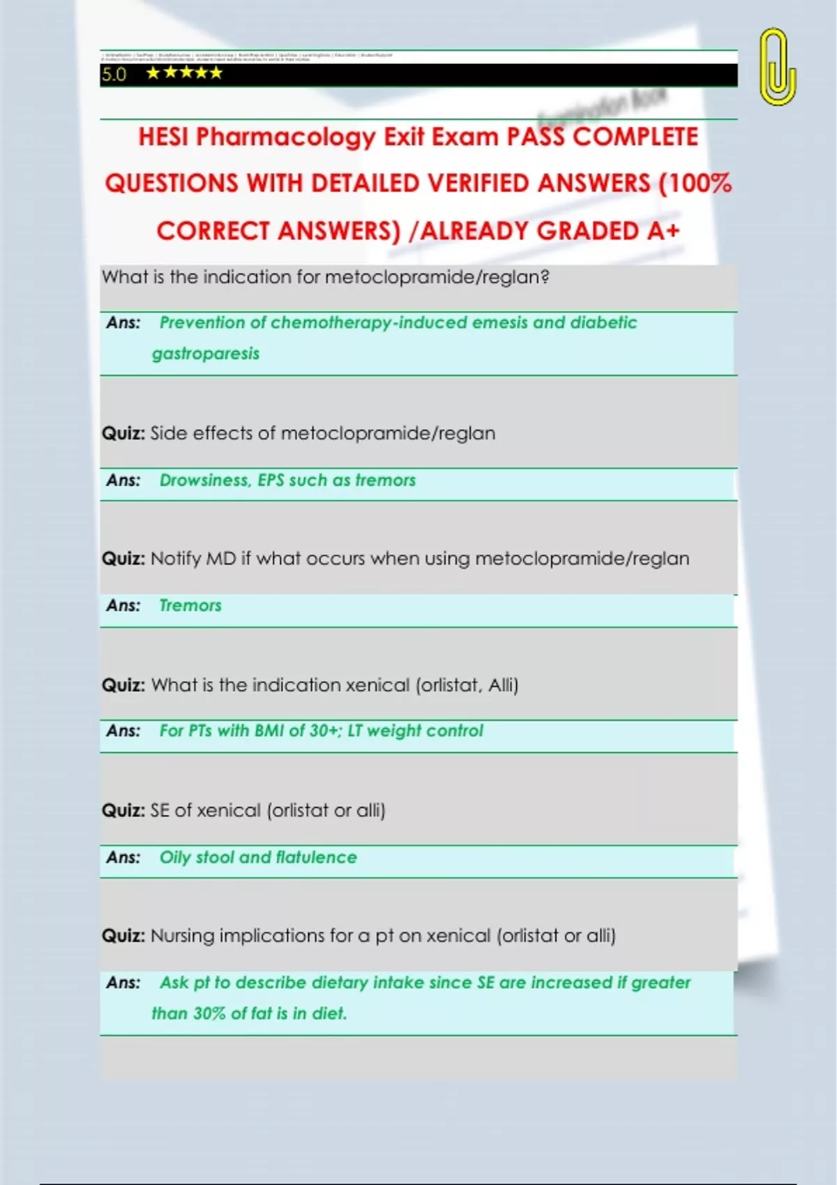 HESI Pharmacology Exit Exam PASS COMPLETE QUESTIONS WITH DETAILED ...